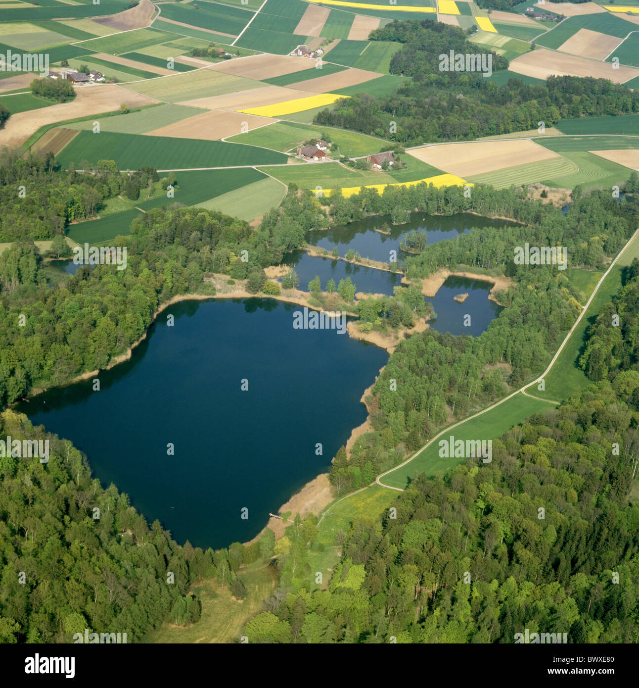 fields Husenersee scenery aerial photo Switzerland Europe Trattikon ...
