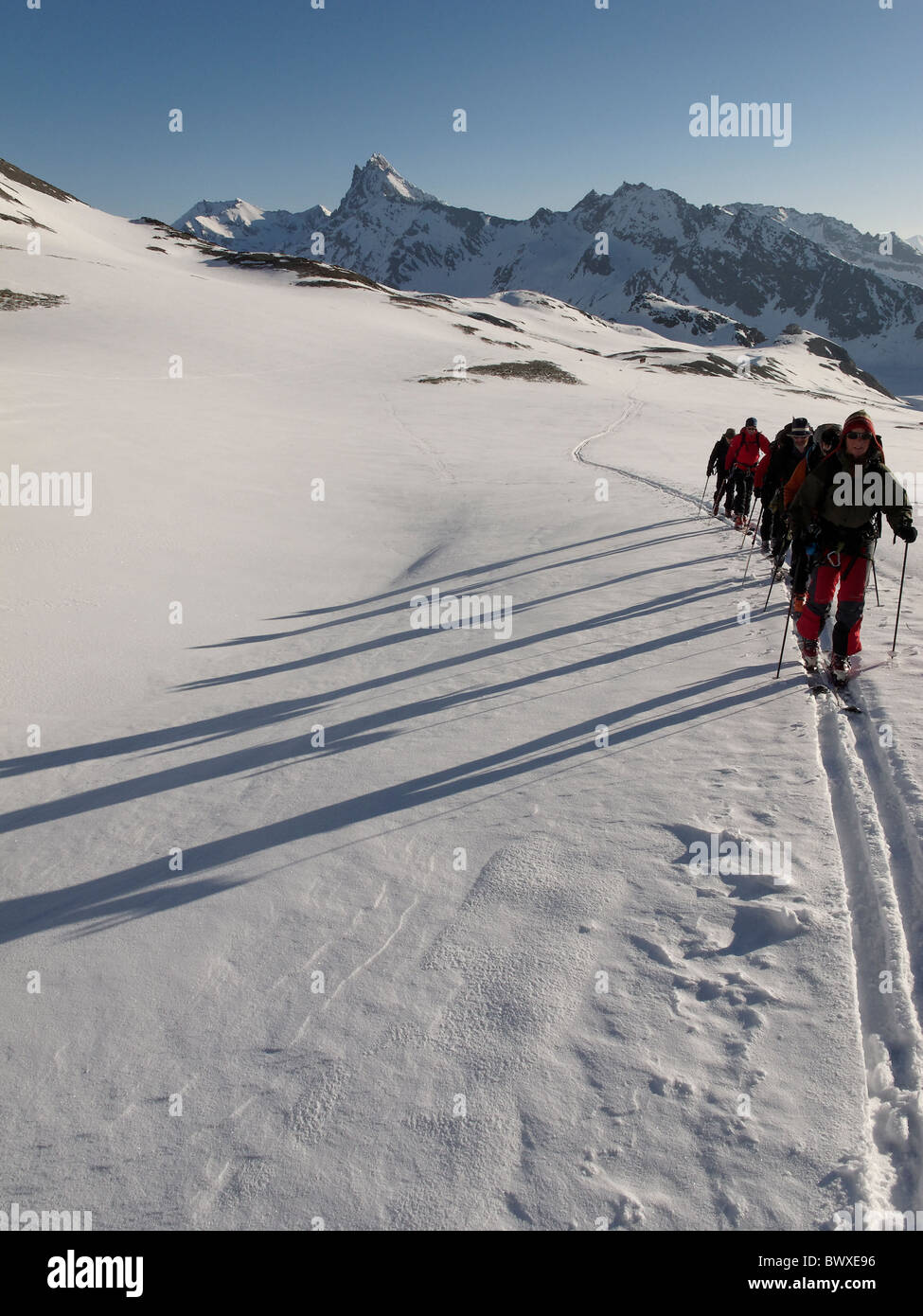 A Eagle ski club group heading to the Col de Cheilon above the Cabane ...