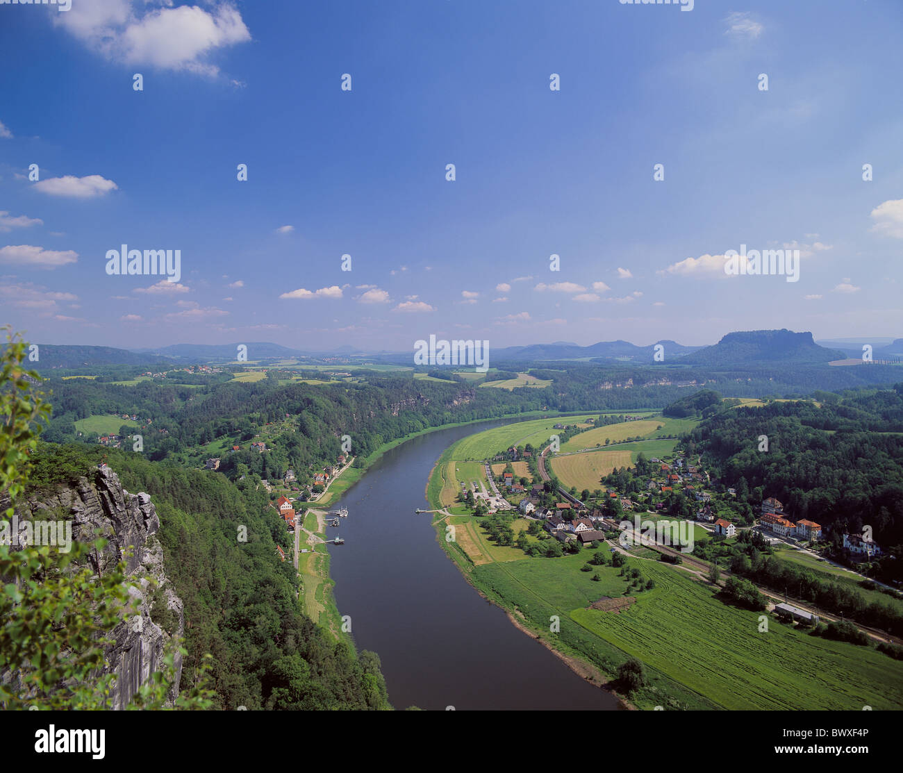 Germany Europe Saxony scenery Elbe village wood forest overview ...