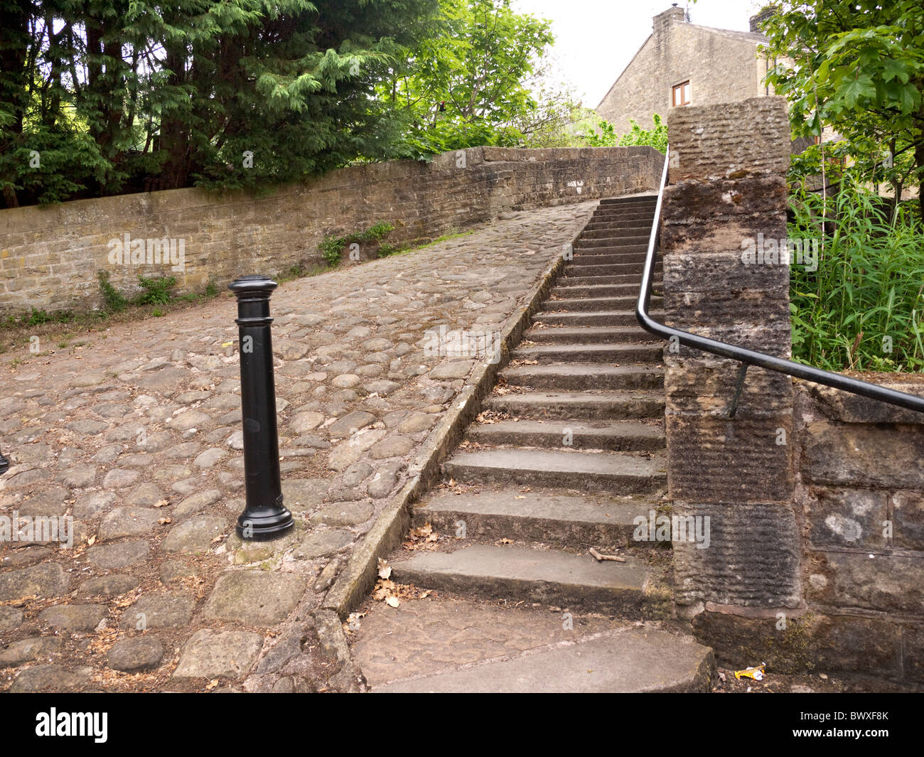 The bridge in the village of Barrowford in Lancashire in Northern ...