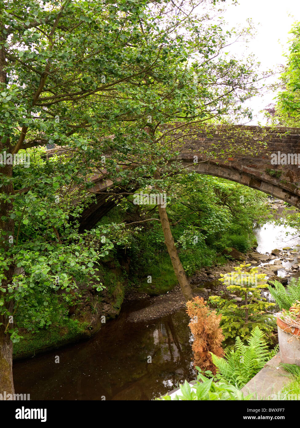 The bridge in the village of Barrowford in Lancashire in Northern ...
