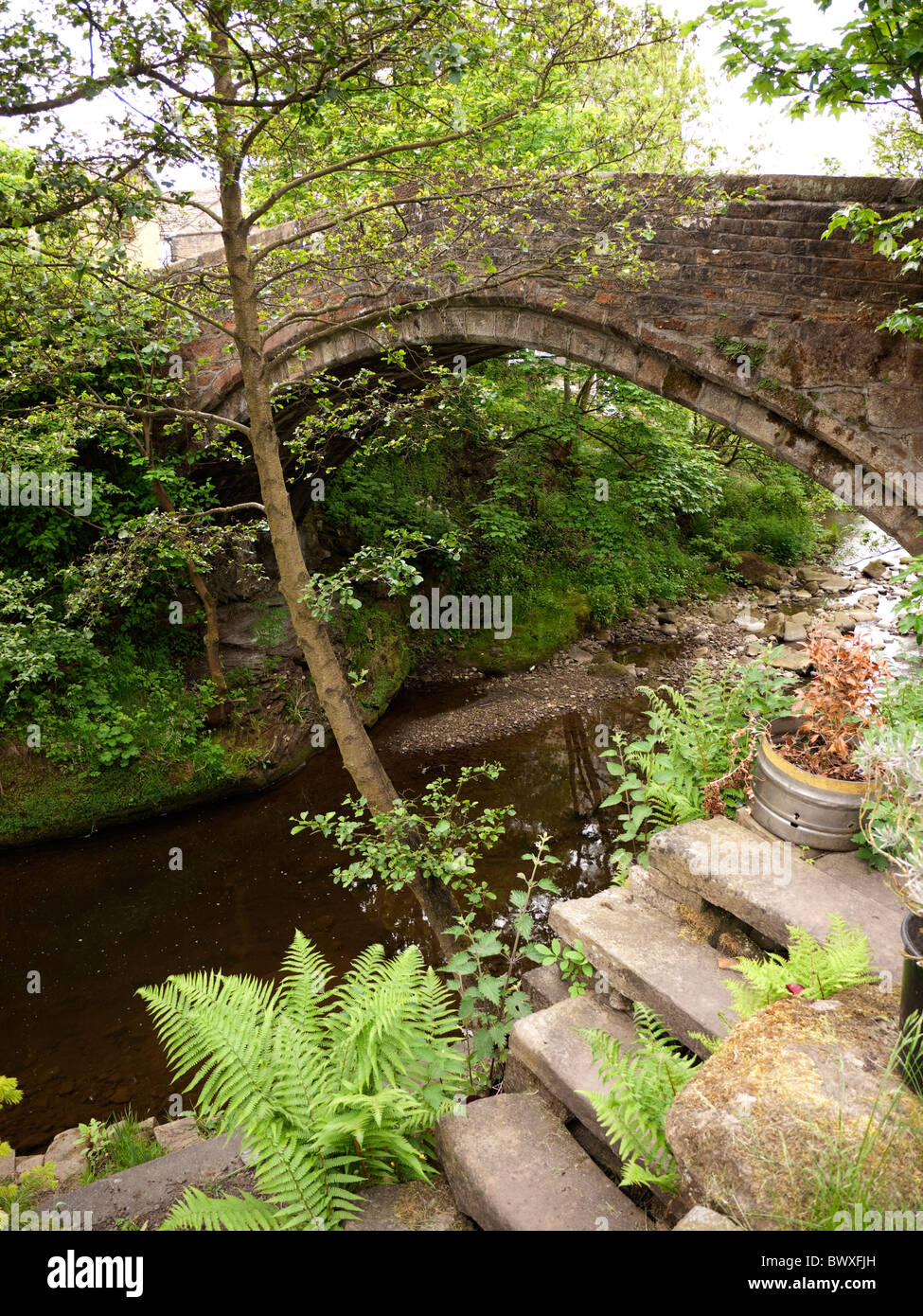 The bridge in the village of Barrowford in Lancashire in Northern ...