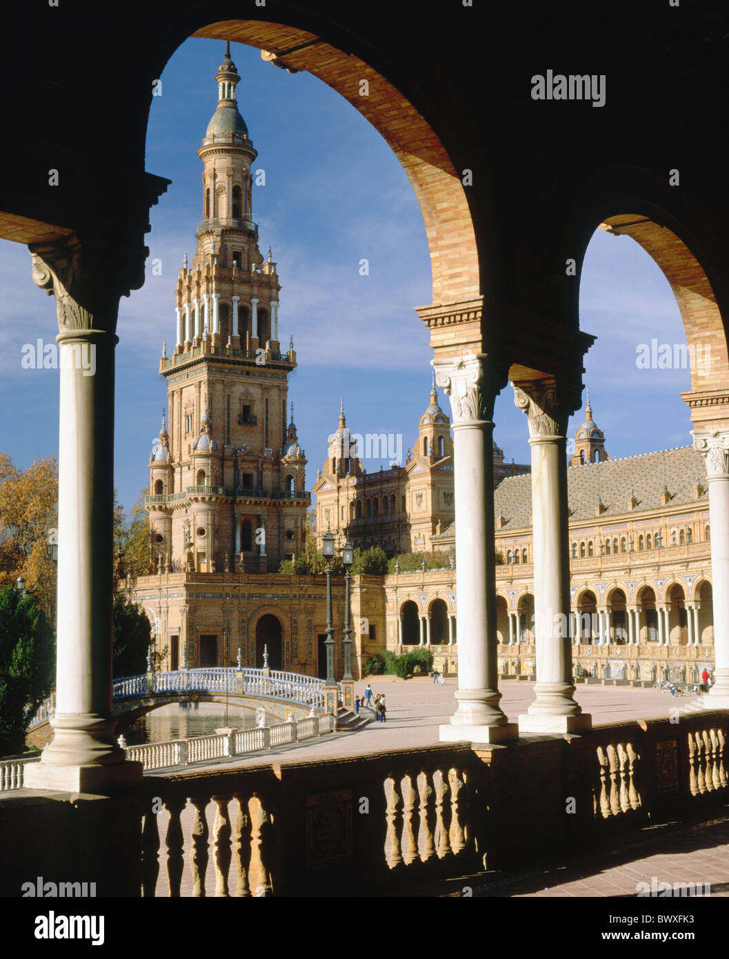 Andalusia arcade curves balustrade church place Espana Seville Spain ...