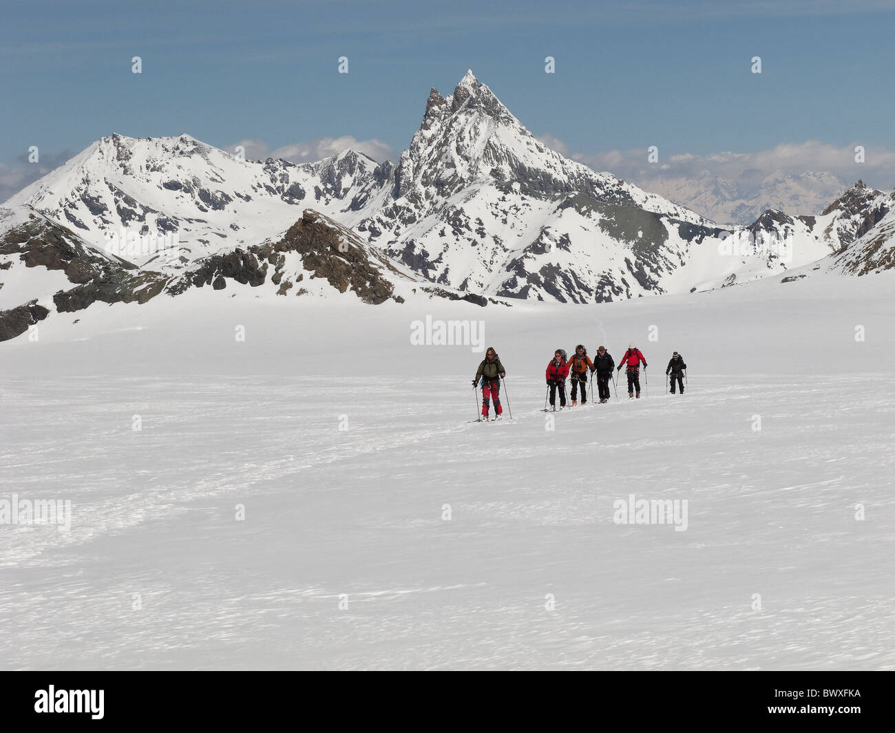 Ski tourers approaching the Col du Mont Rouge on the Haute Route ...