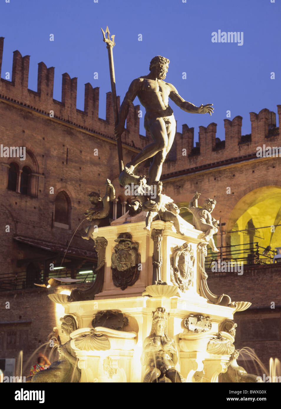 Bologna Emilia Romagna Italy Europe Neptune statue Piazza Maggiore ...