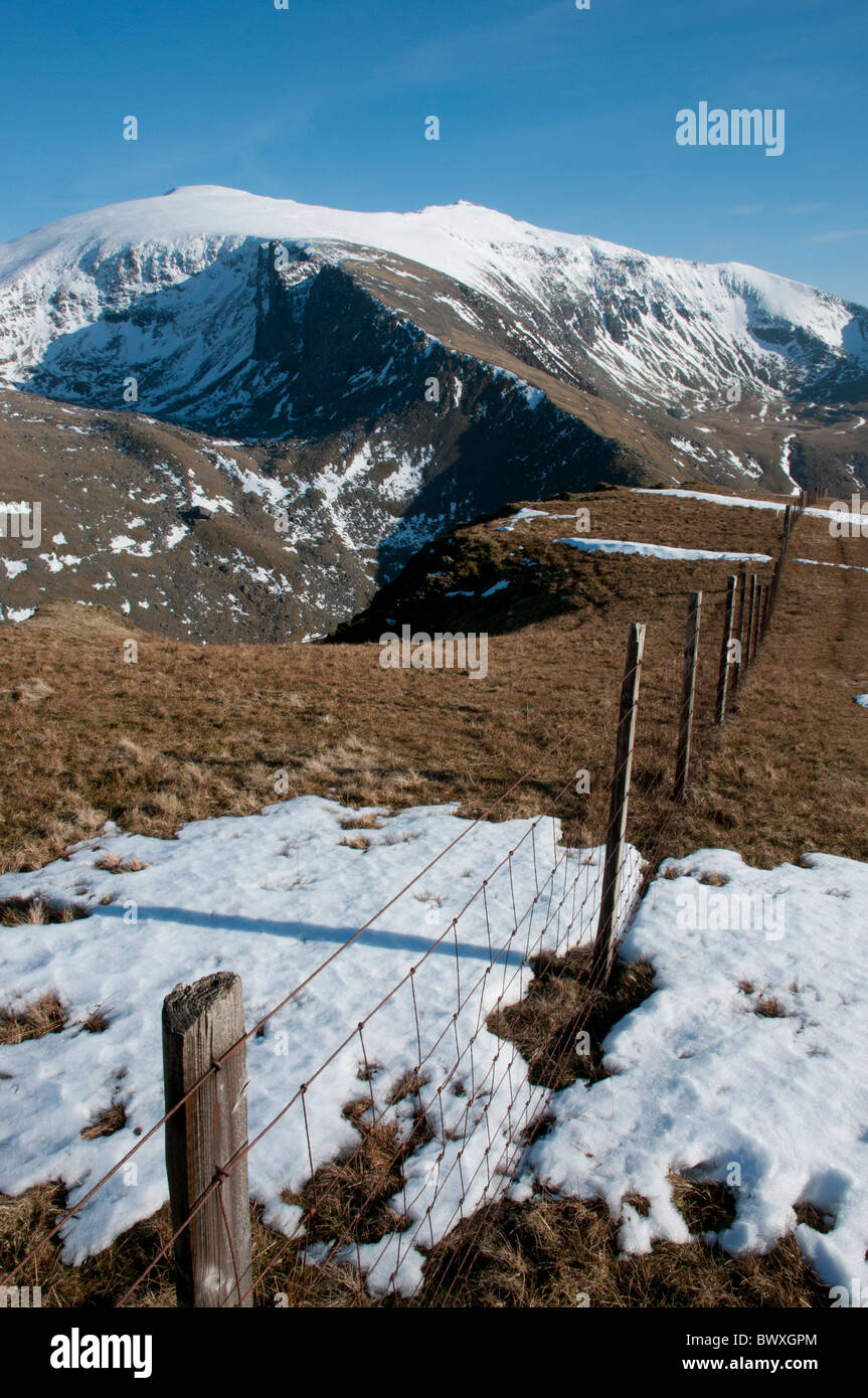 The Snowdon massif in spring from Moel Cynghorion Stock Photo - Alamy