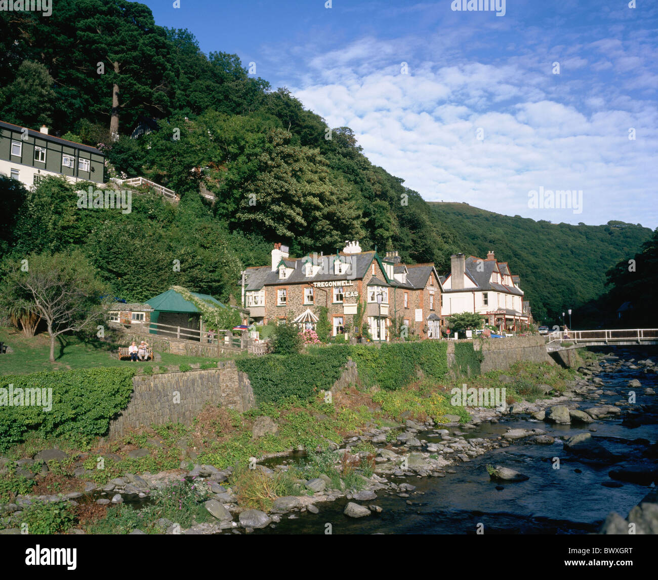 Creek brook bridge Devon Great Britain England Europe houses homes ...