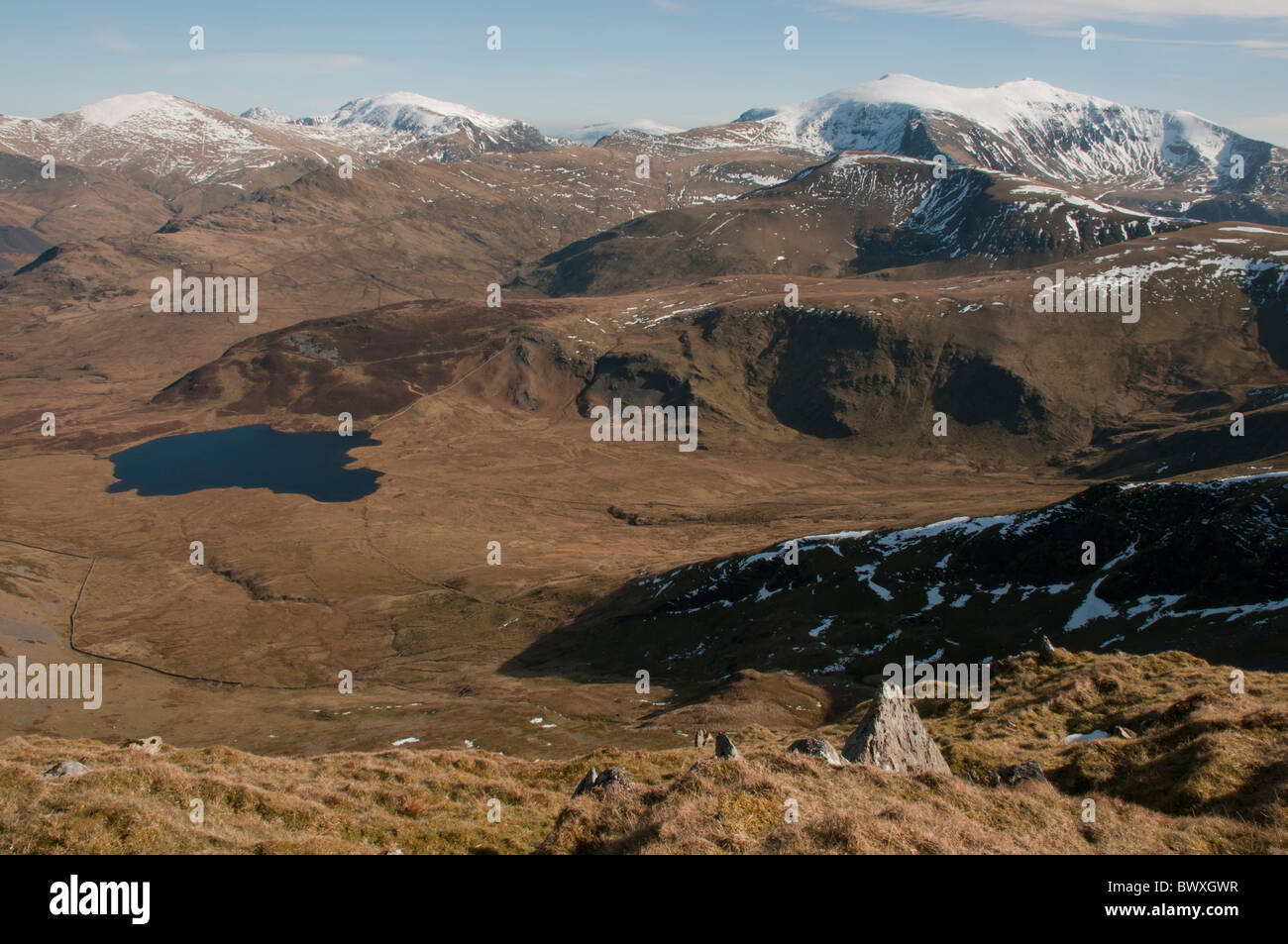 The Snowdon massif in spring from Moel Eilio Stock Photo - Alamy