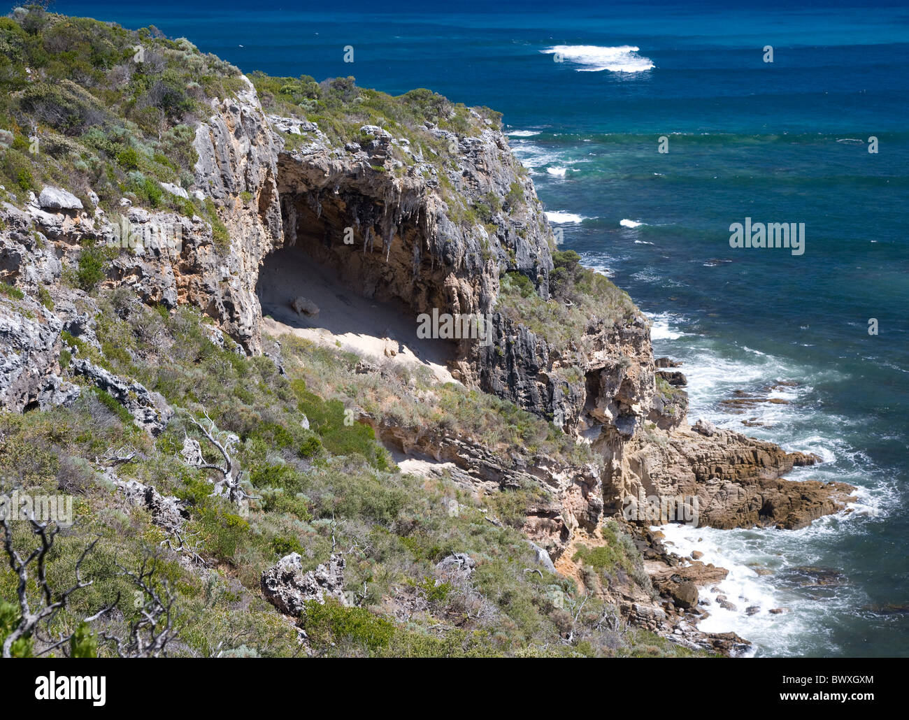 Collapsed cave in the cliffs of Cape Naturaliste near Dunsborough in ...