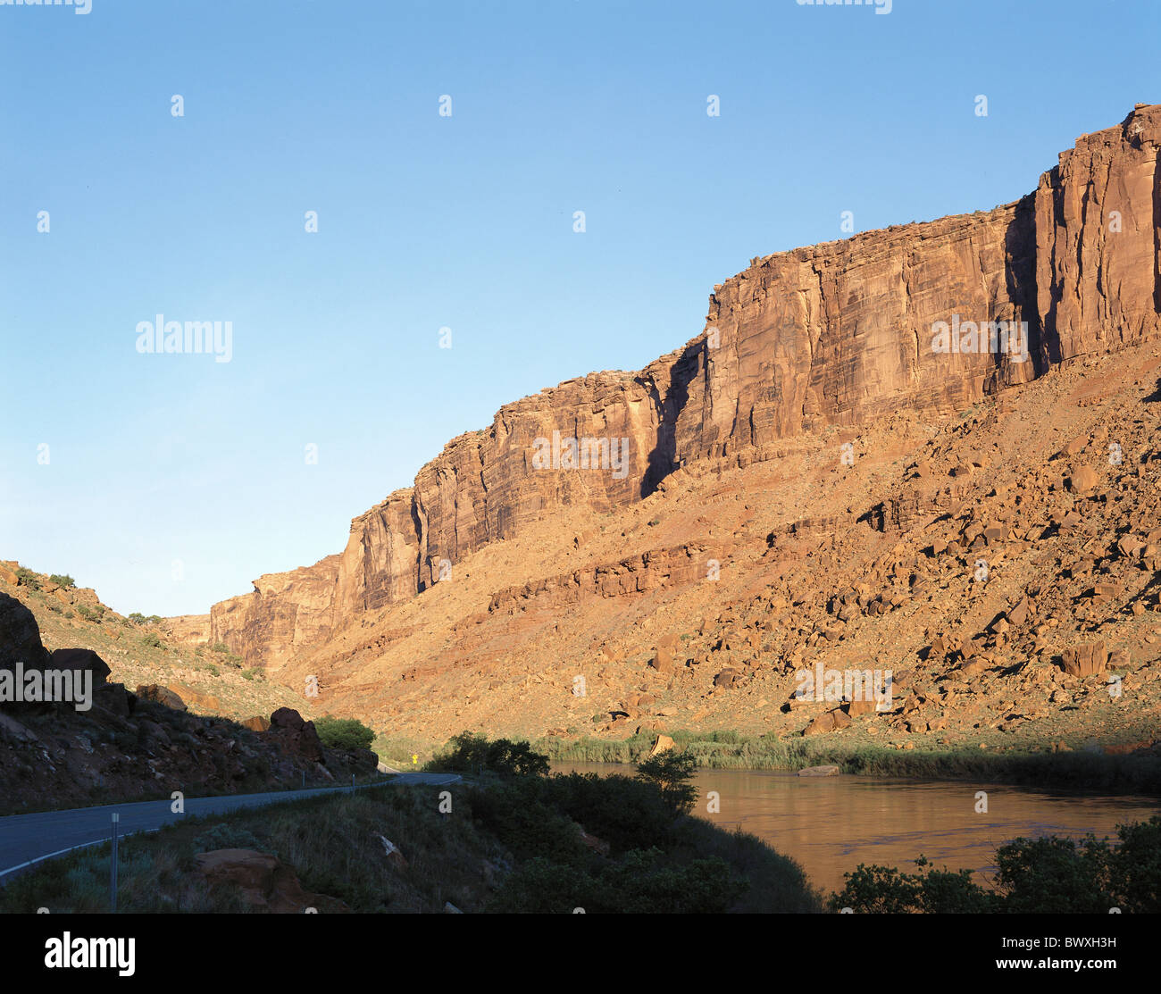scenery Colorado River morning mood red rocks cliffs USA America North ...