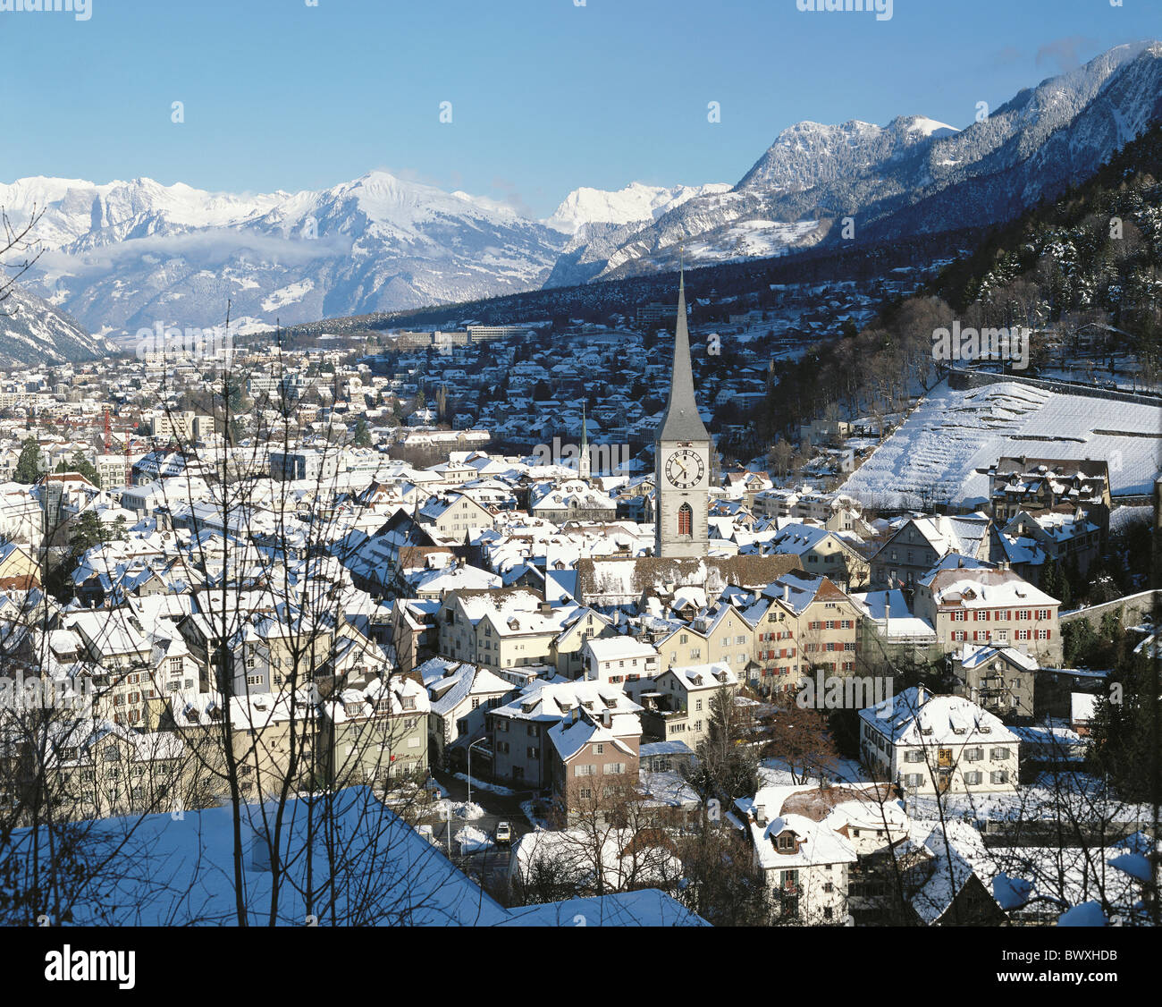 mountains Chur Graubunden Grisons Switzerland Europe town city overview ...