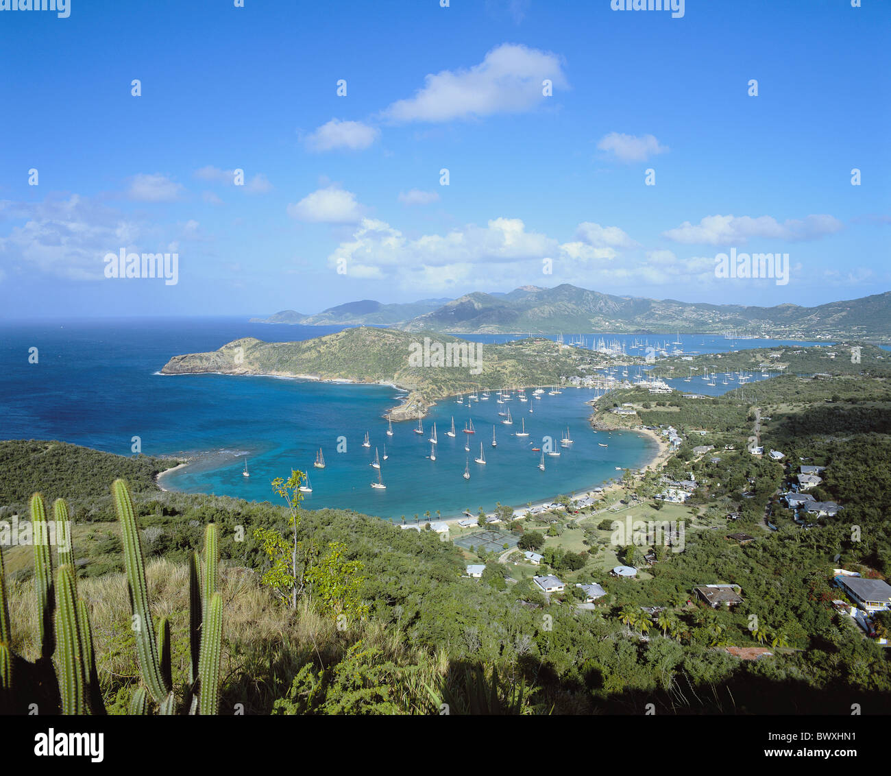 English Harbour overview bays sail boats houses homes hills view from ...