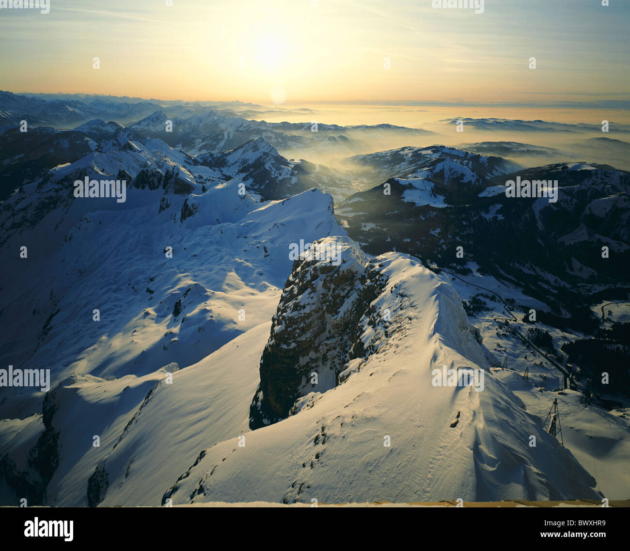 Appenzell mountain panorama Alps mountains scenery Santis snow ...