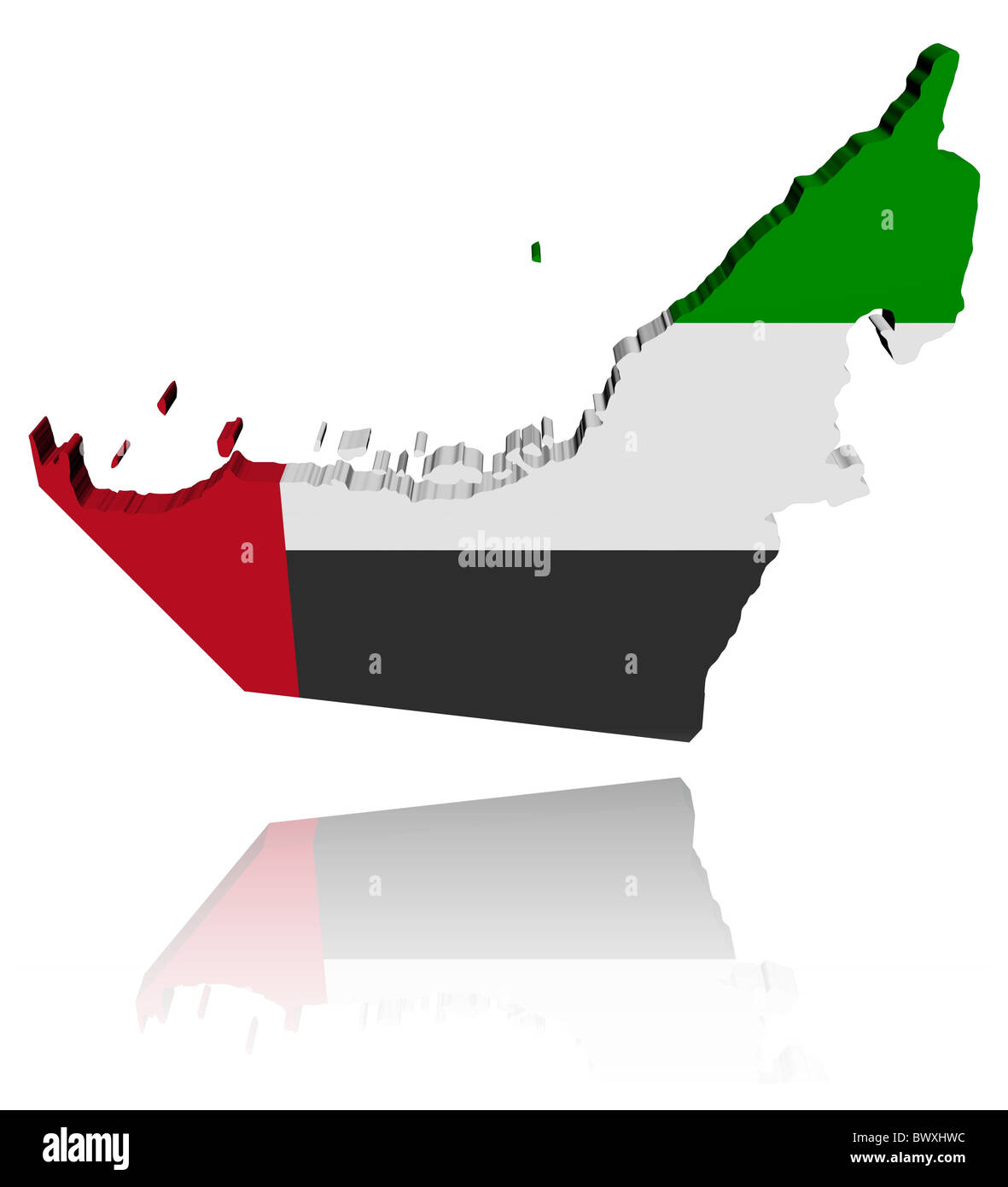 UAE map flag 3d render with reflection illustration Stock Photo - Alamy
