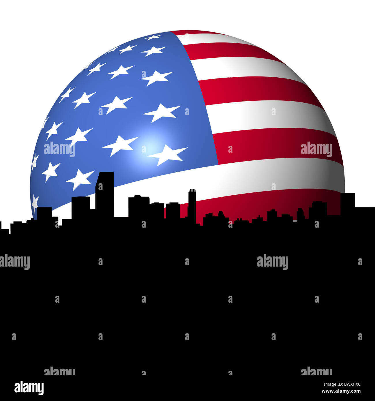 Miami skyline with American flag sphere illustration Stock Photo - Alamy