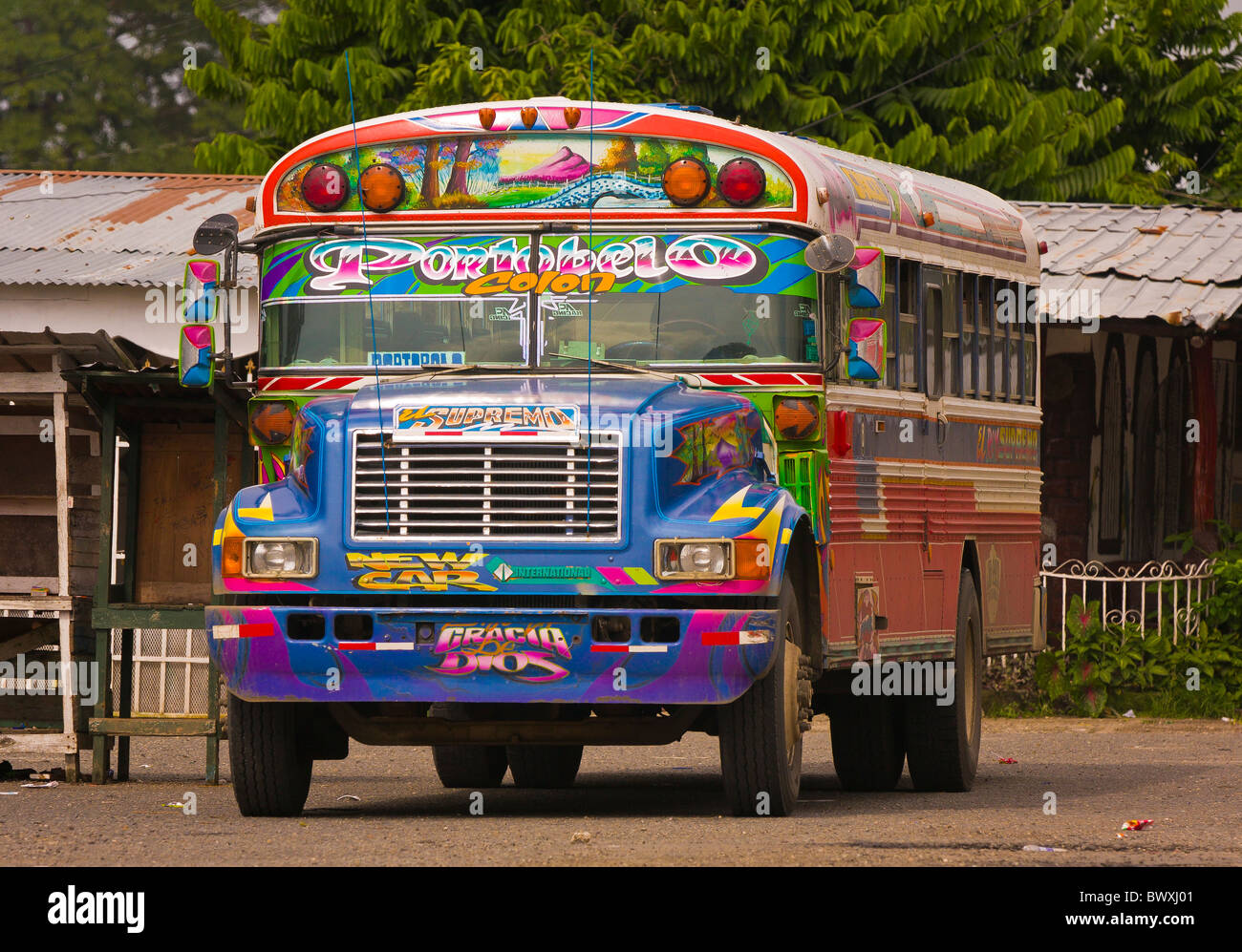PORTOBELO, PANAMA - Colorful bus in town Stock Photo - Alamy