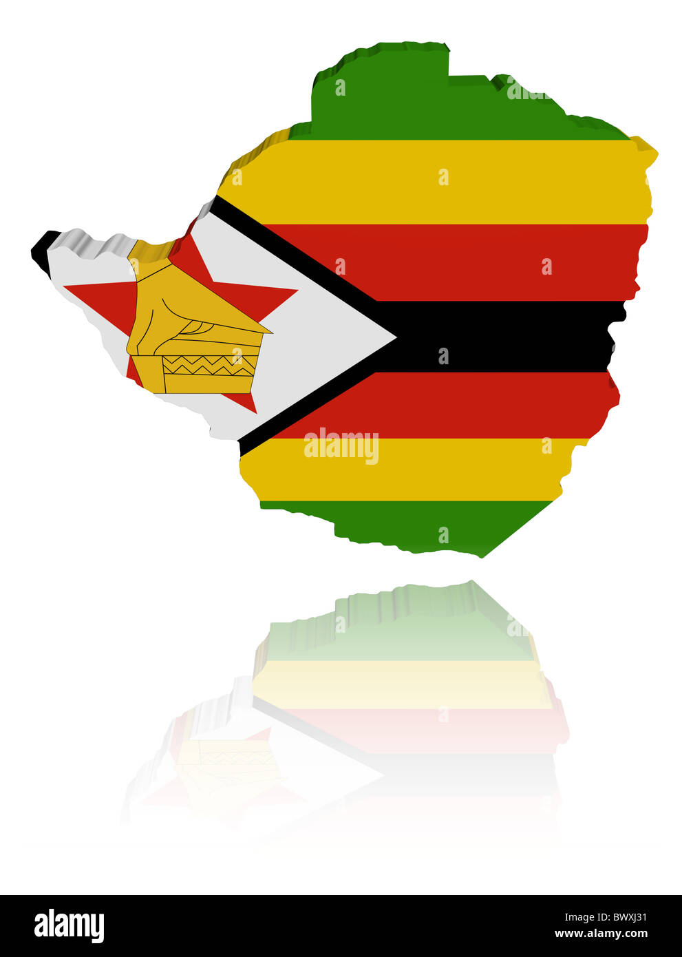 Zimbabwe map flag 3d render with reflection illustration Stock Photo ...