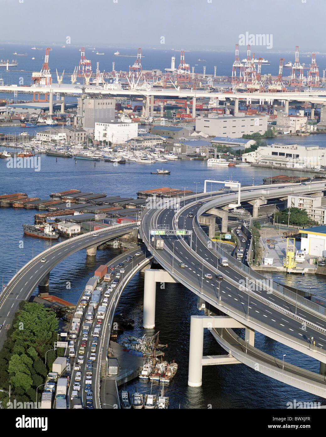 highways freight harbour harbour port Japan Asia overview Yokohama ...