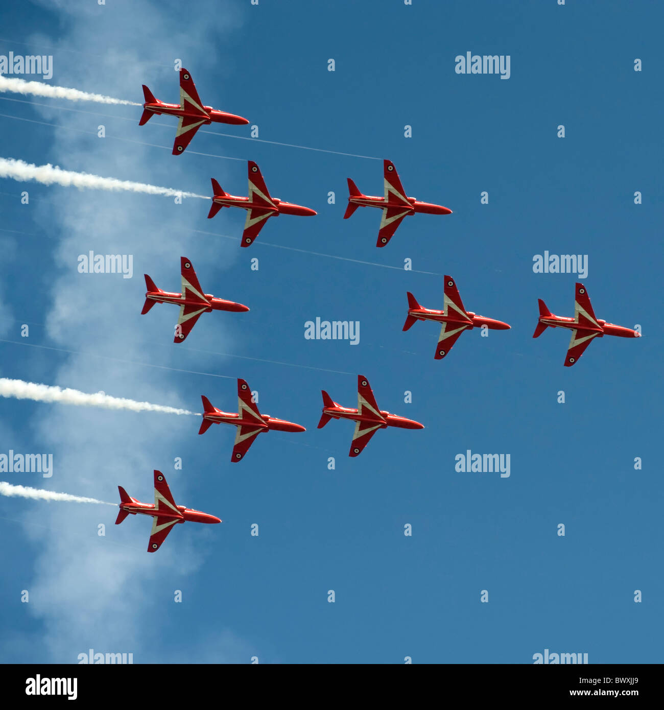 RAF Red Arrows Hawks in Nine Ship Formation Stock Photo - Alamy