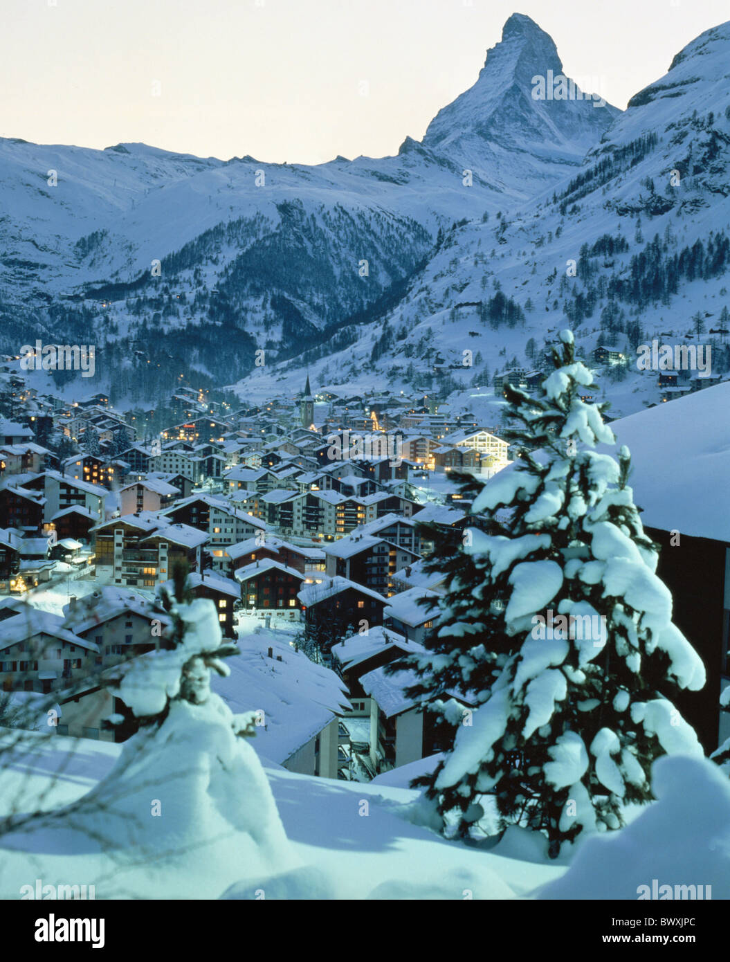 mountain panorama lights Matterhorn landmark mountain Switzerland ...