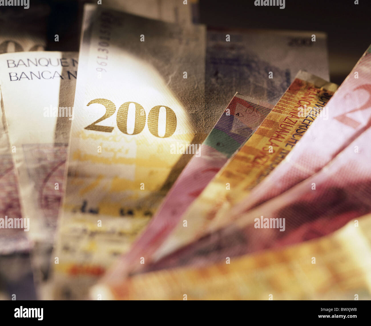 bank notes bills diversified bank note bill close-up Switzerland Europe ...