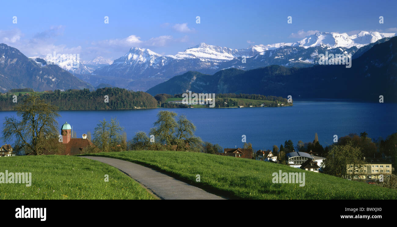 alpine Alps mountains houses homes scenery canton Lucerne Switzerland ...