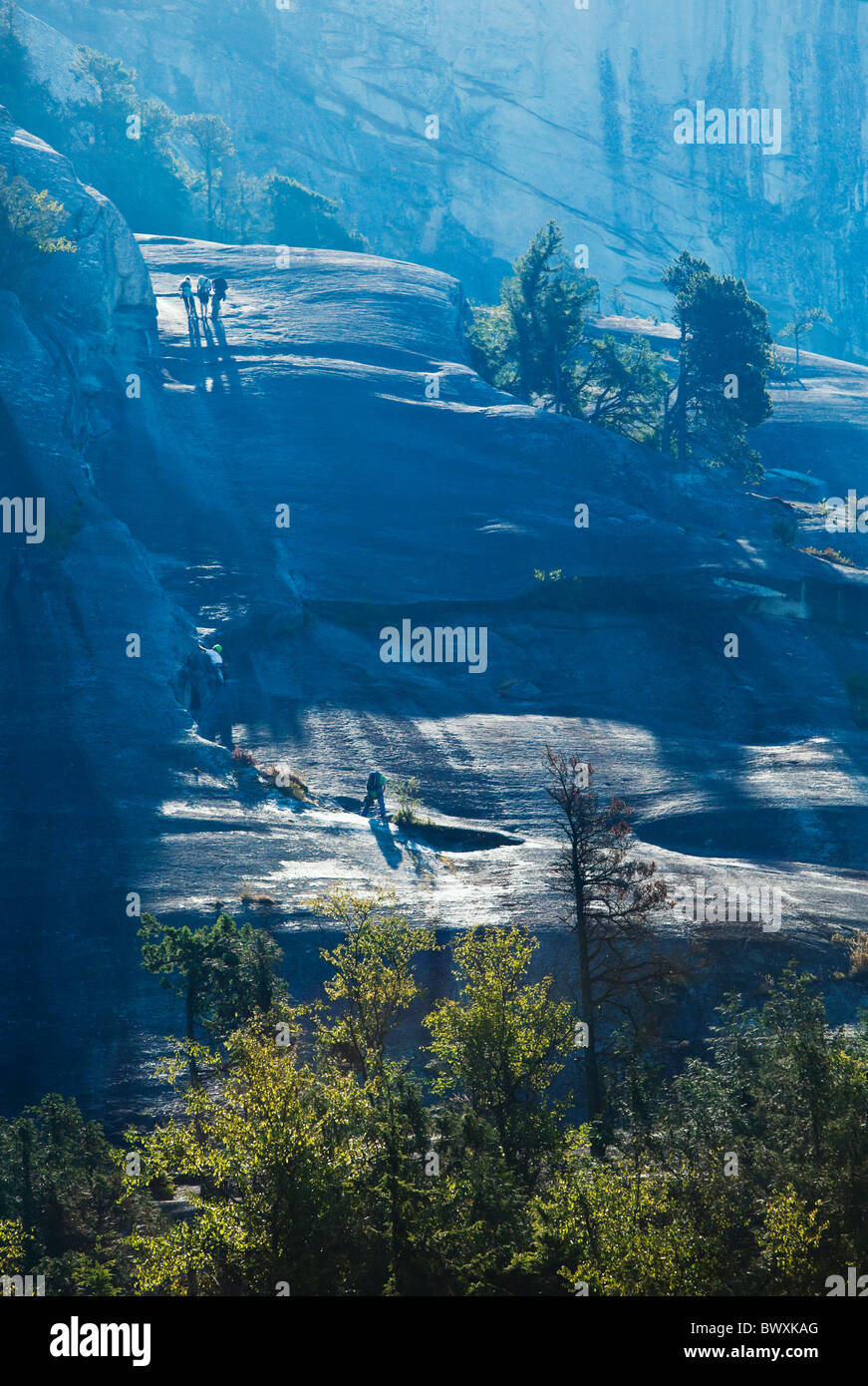 Rock climbers on "Diedre", a classic climbing route on the Apron of the ...