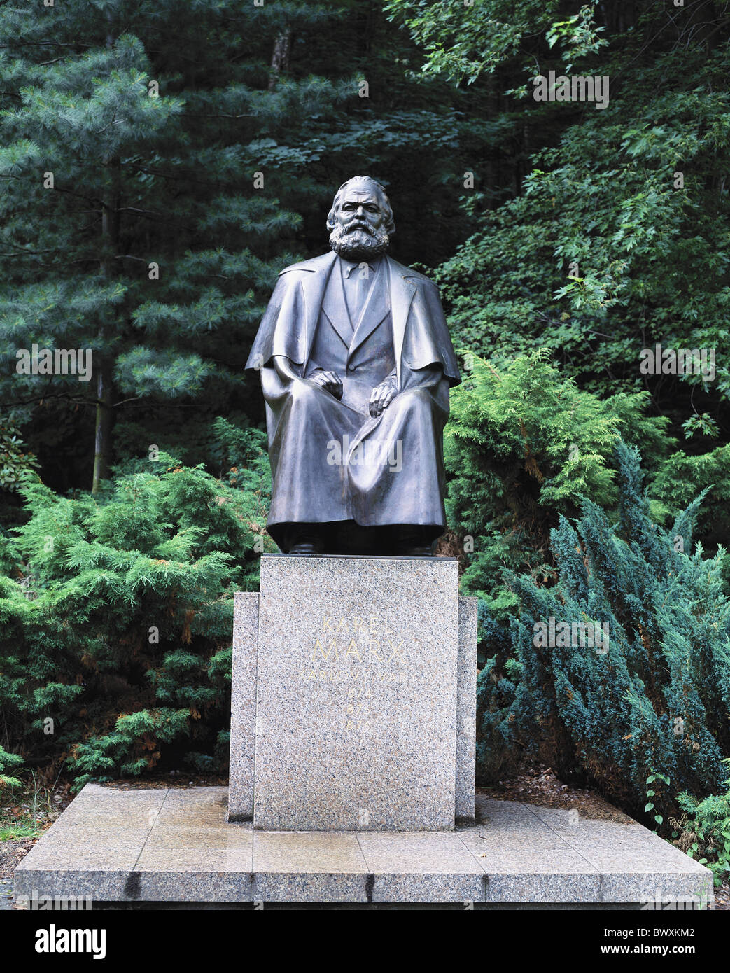 trees bronze monument Karlovy Vary Marx sculpture base Czechia Europe ...