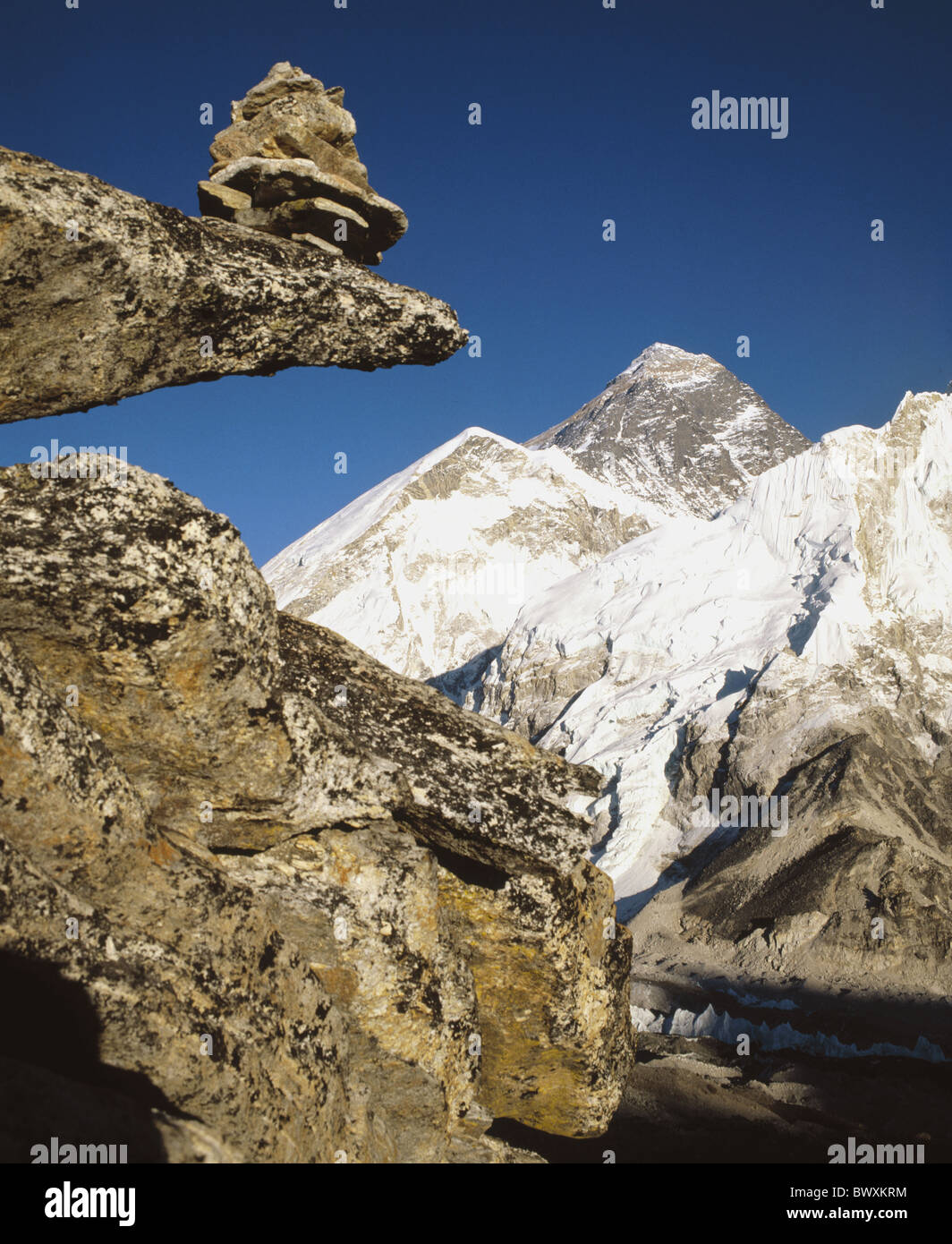 Himalayas Mount Everest mountain Nepal Asia Nuptse mountain Stock Photo ...