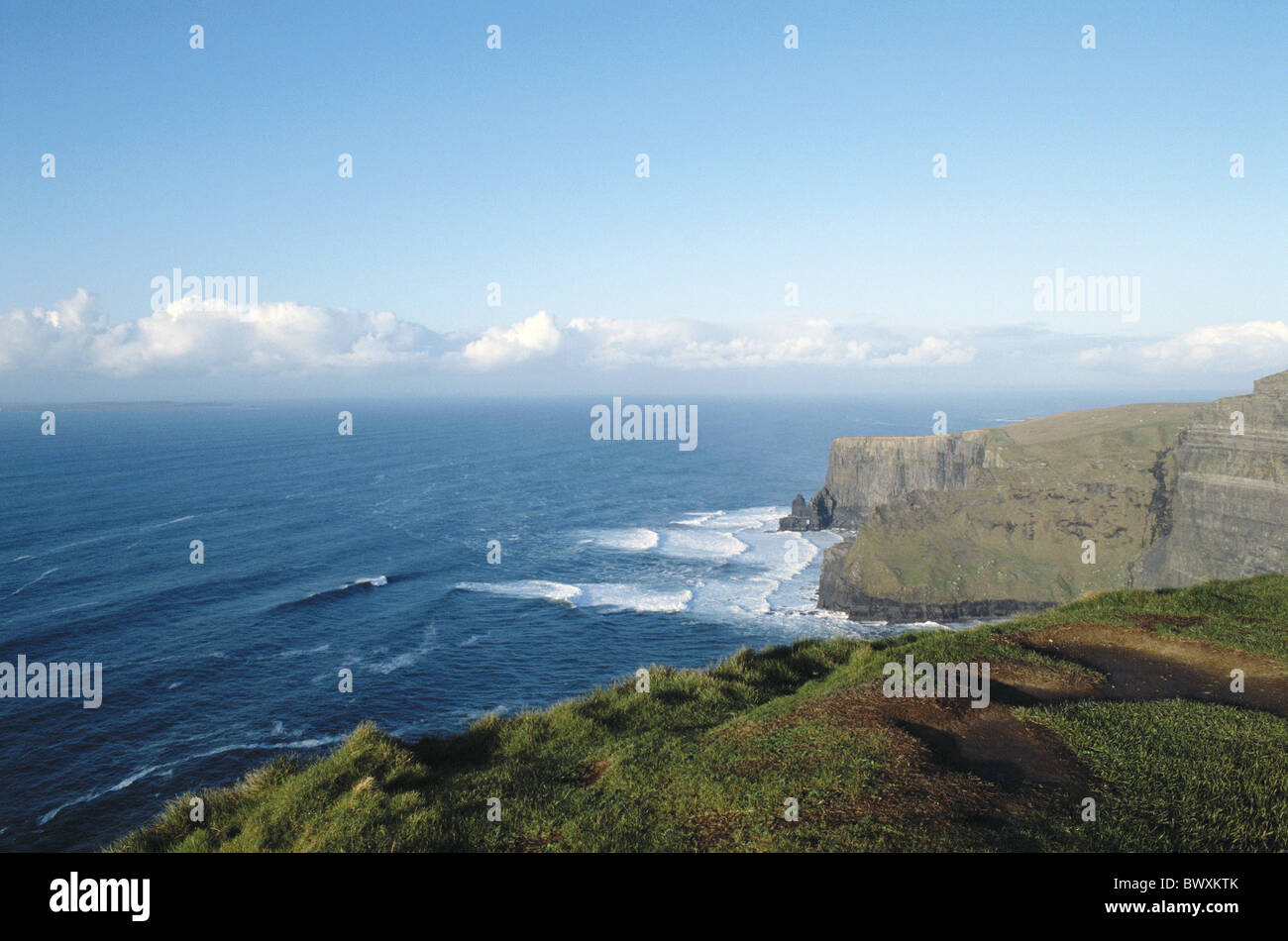 surf waves Cliffs of Moher rock cliff Ireland Europe coast sea overview ...