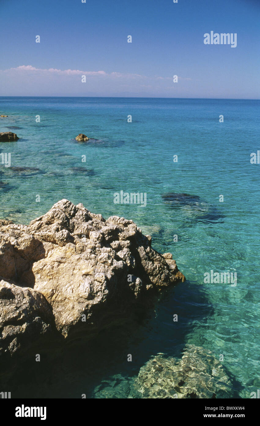 scenery rock cliff Greece coast sea soft overview Stock Photo - Alamy