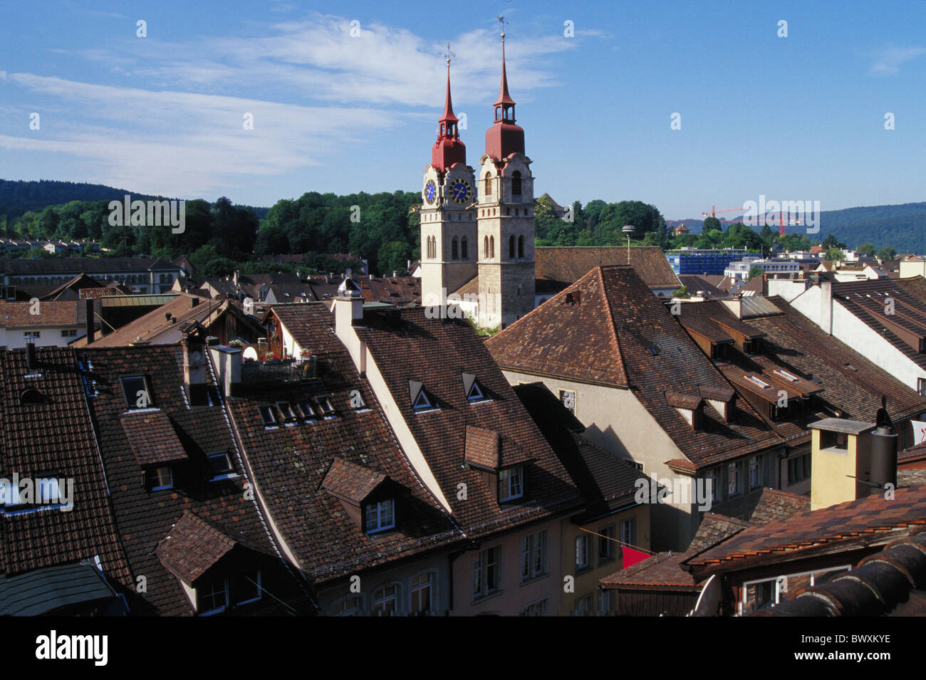 Old Town roofs church Switzerland Europe overview Winterthur canton ...