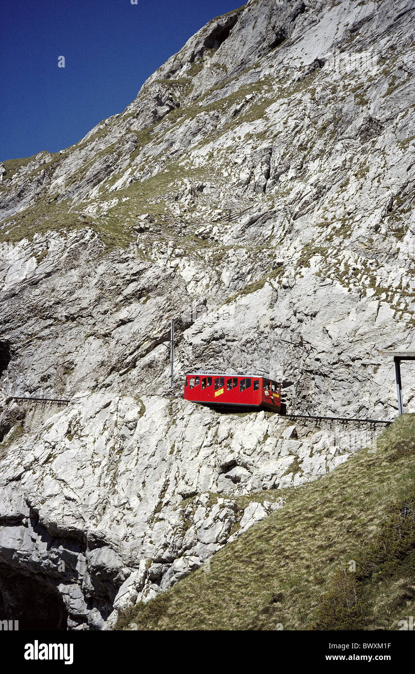 mountain road funicular railway Pilatusbahn Nidwalden cliff wall ...