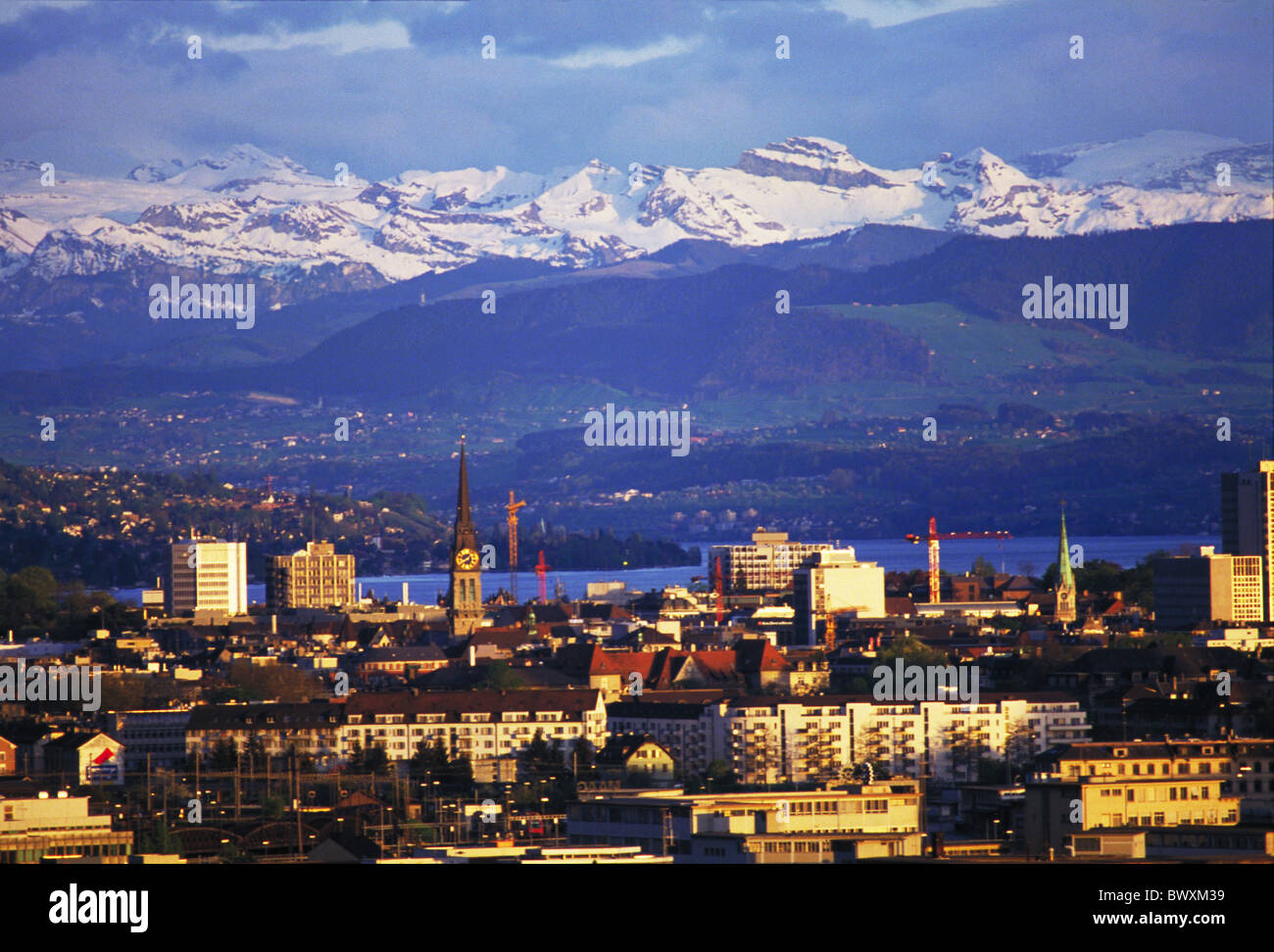 scenery mountains hills snow Switzerland Europe overview canton Zurich ...