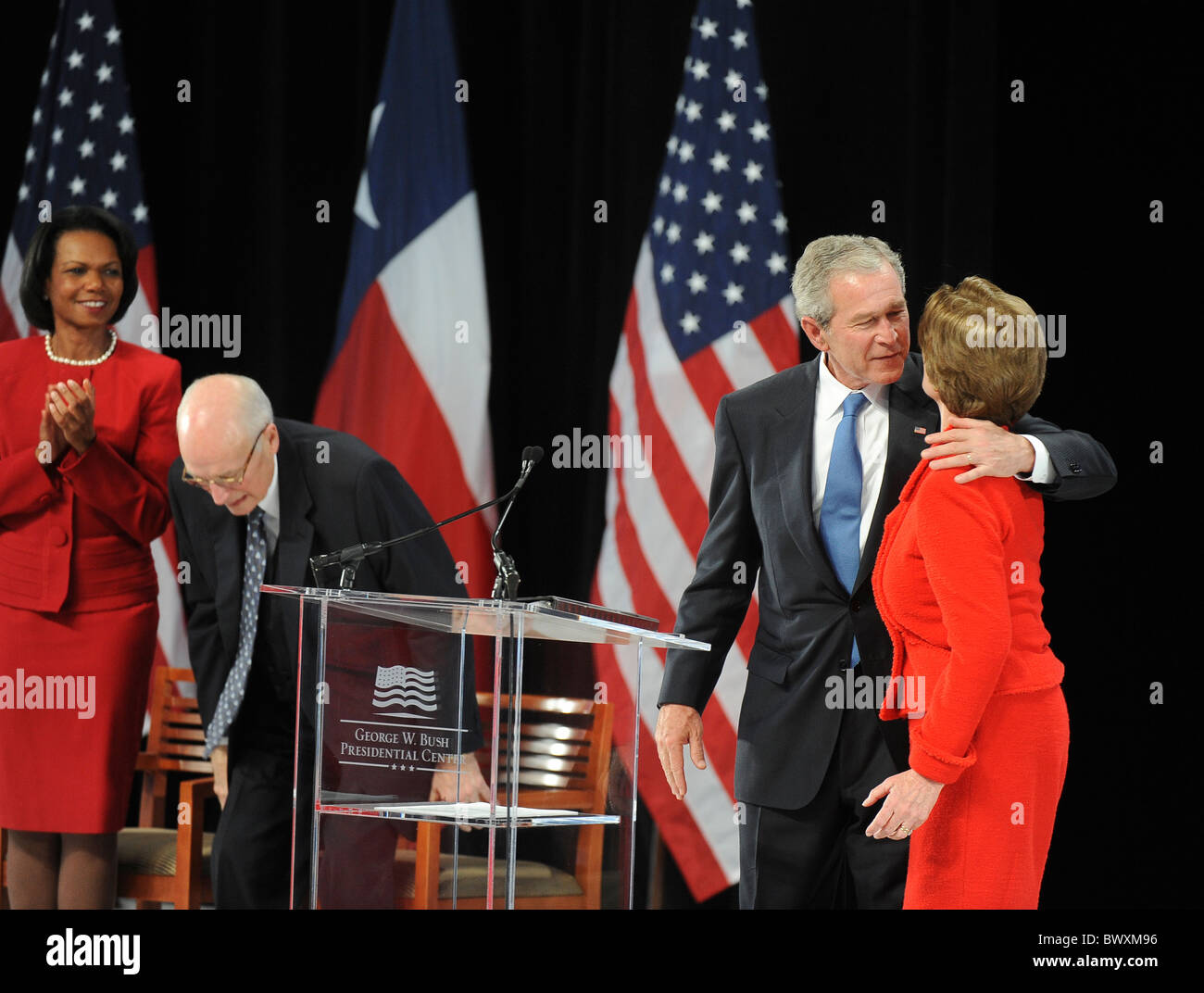 George W. Bush hugs wife Laura Bush at the ground breaking ceremony for ...