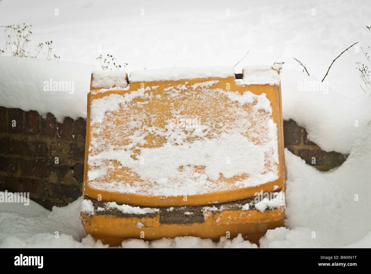 Grit container covered in snow Stock Photo - Alamy