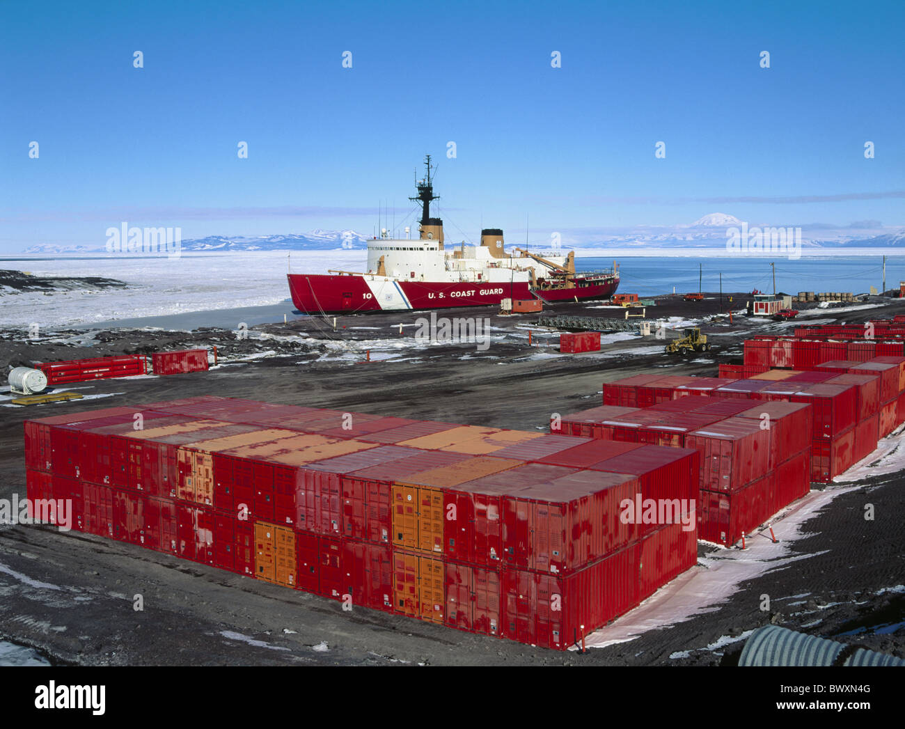 Antarctic container harbour port McMurdo station horse island isle USA ...