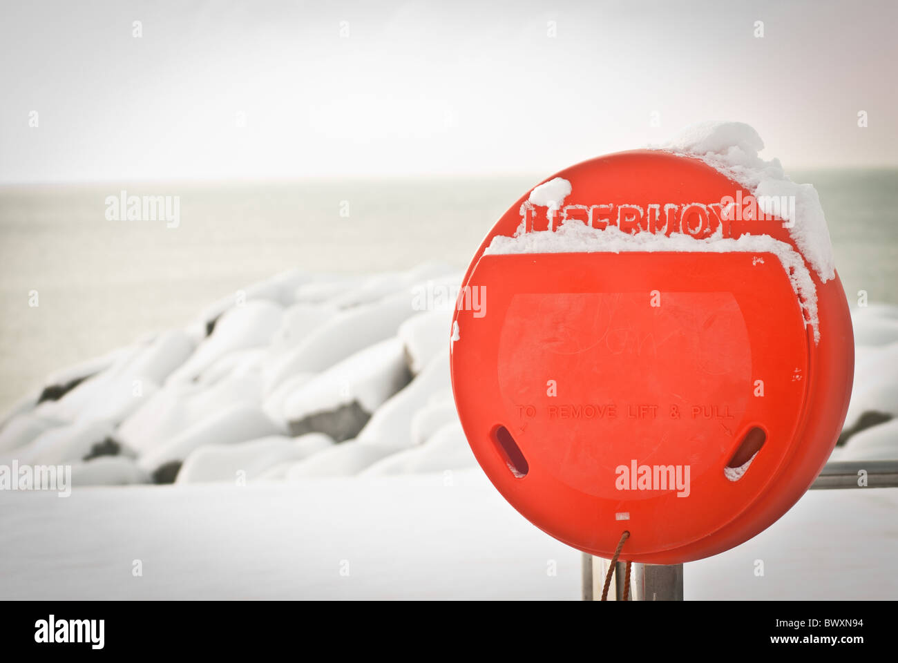 life buoy in winter sonw Stock Photo - Alamy