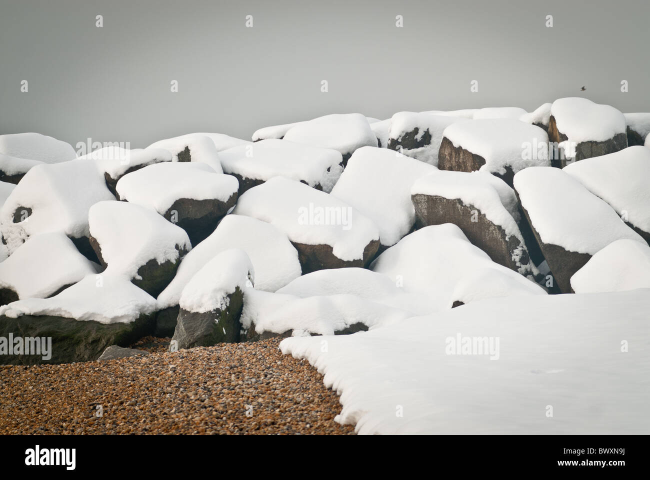 snow on beach in winter Stock Photo - Alamy
