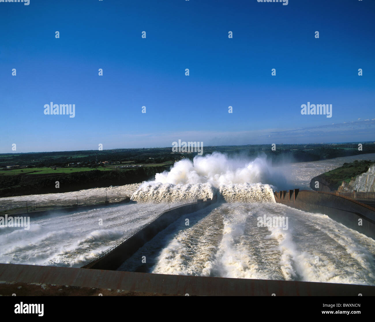 Brazil South America dusk twilight energy Itaipu dam dam overflow Stock ...