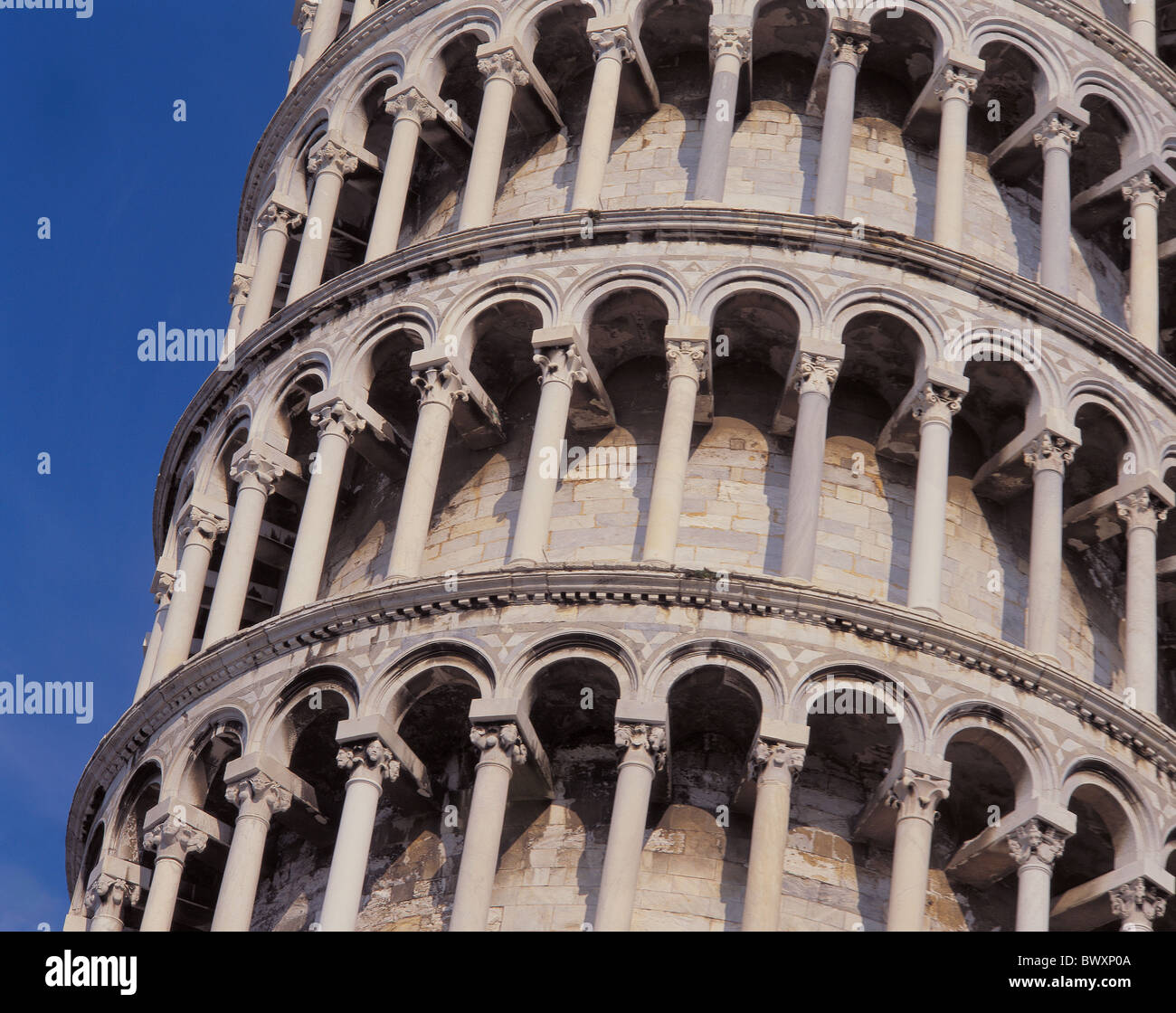 Italy Europe Pisa leaning tower rook detail at an angle crooked ...