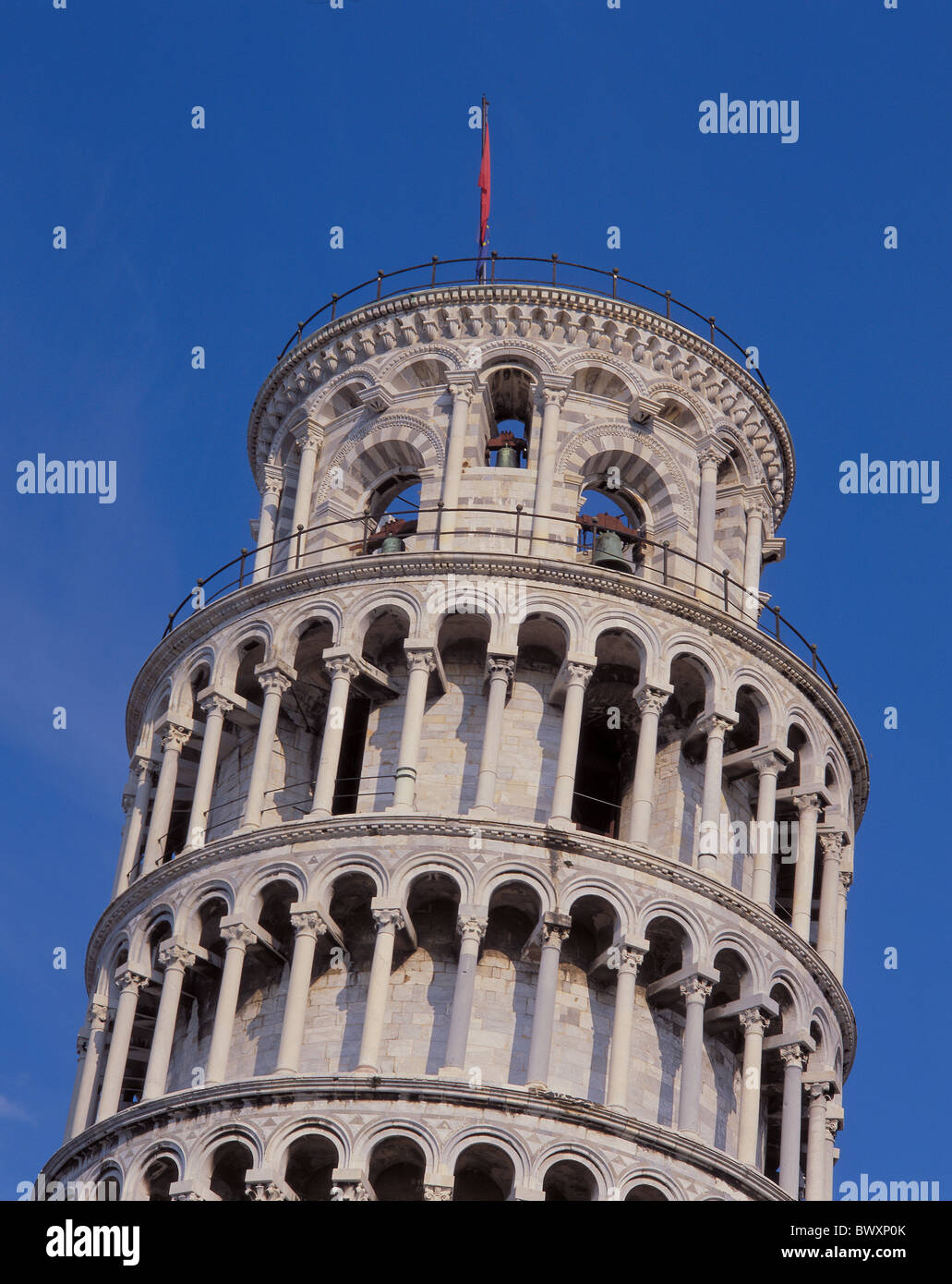 Italy Europe Pisa leaning tower rook detail at an angle crooked ...