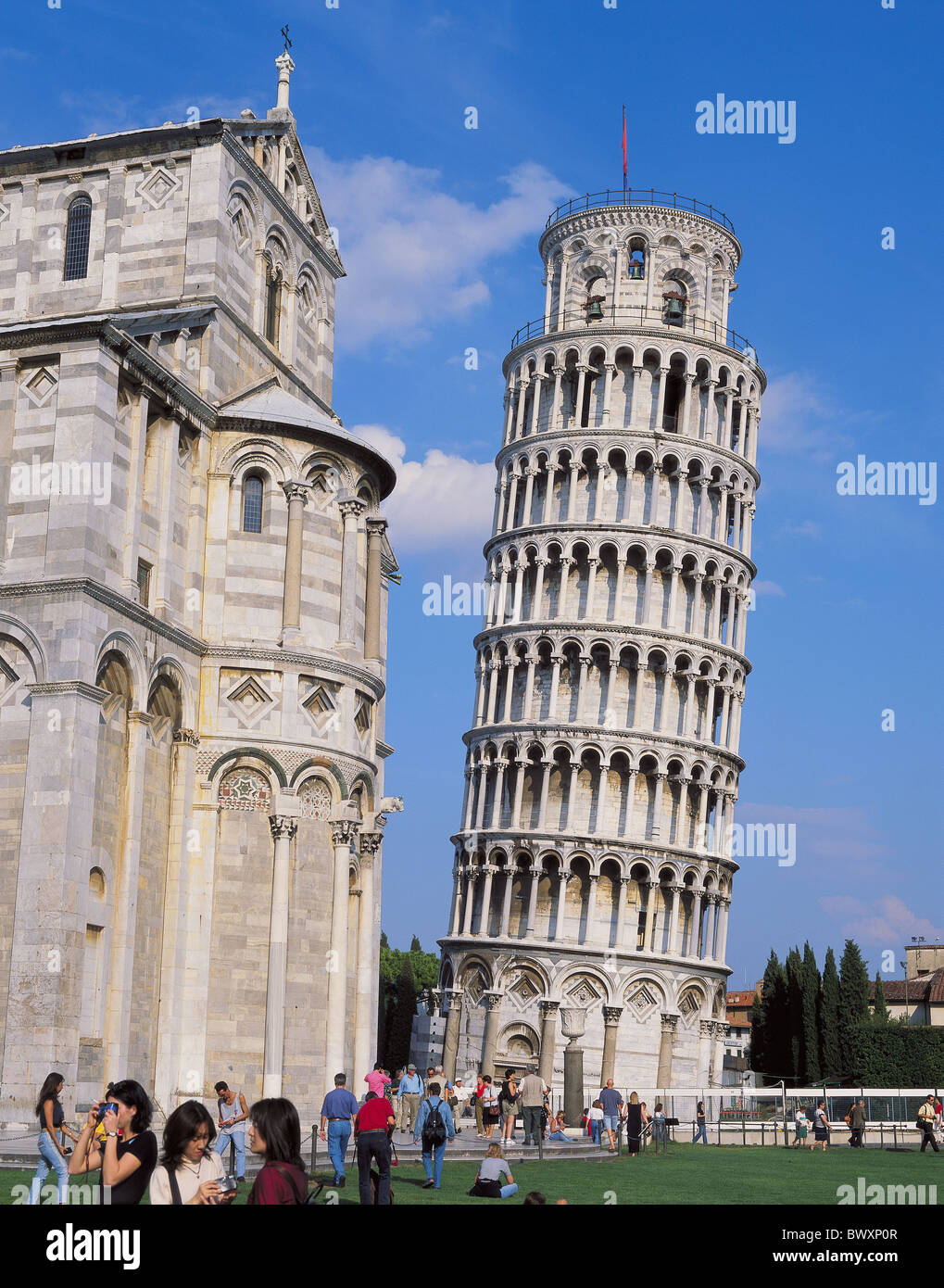Italy Europe Pisa leaning tower rook cathedral dome at an angle crooked ...