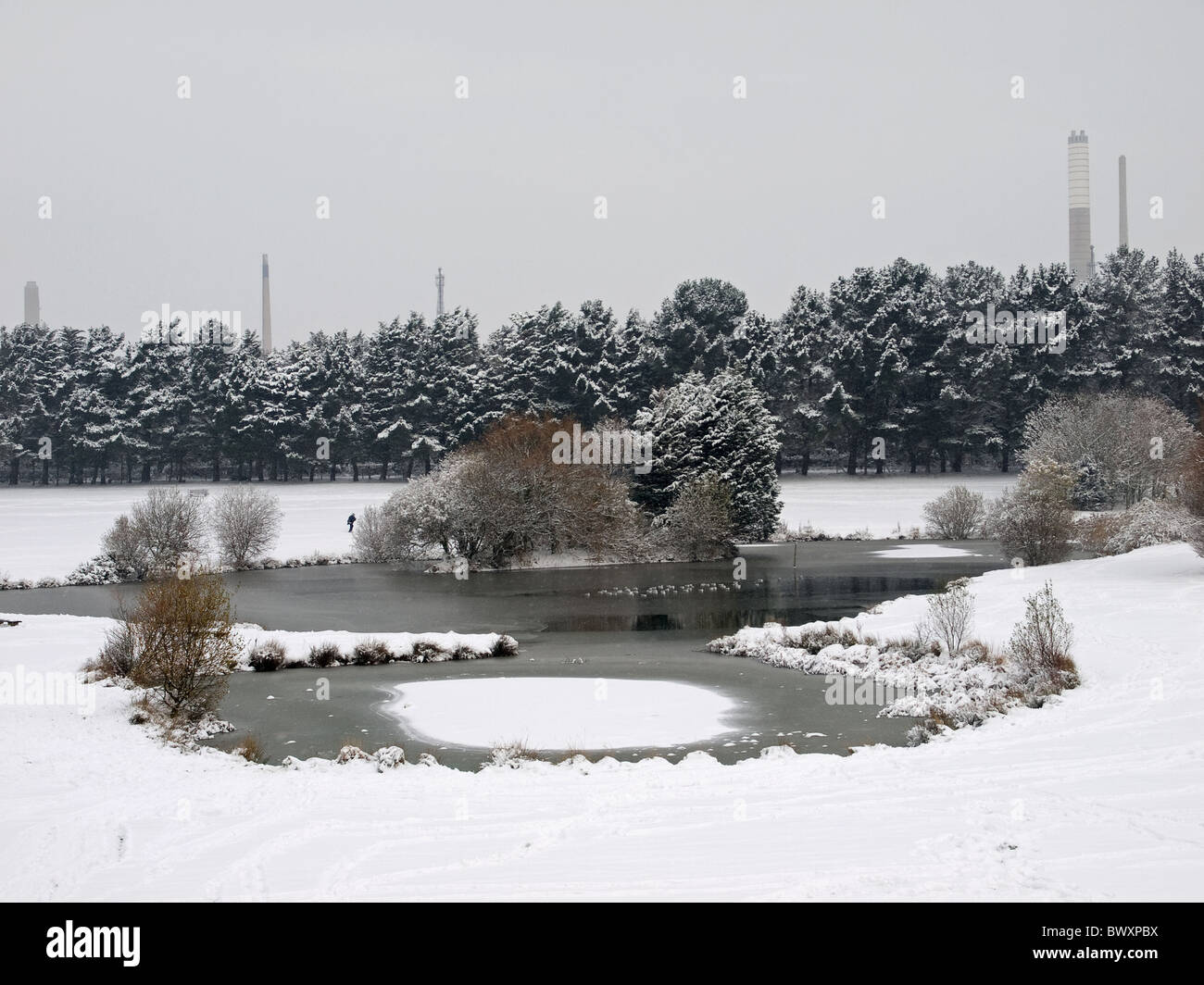 Gang Warily Lake Fawley Hampshire England UK on a winters day with the ...