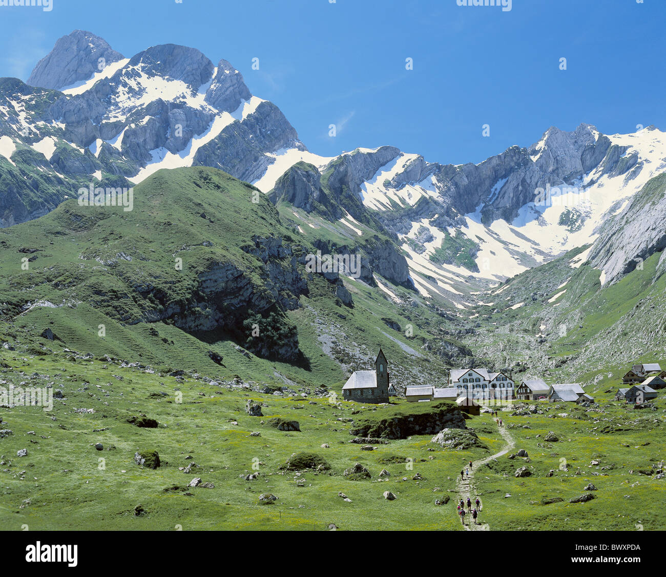 Switzerland Europe Appenzell scenery mountains village houses homes ...