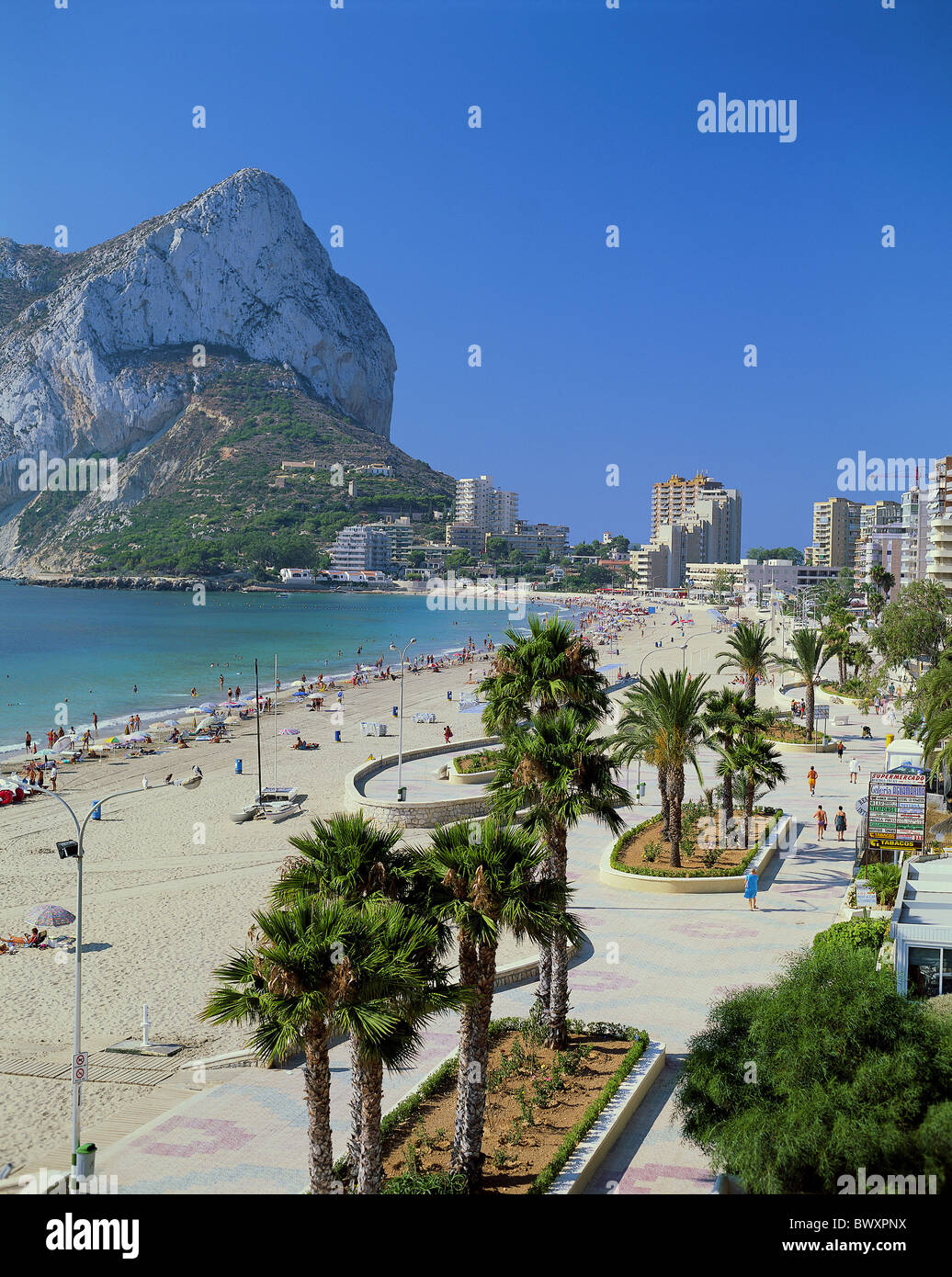 Spain Europe Valencia Costa Blanca Calpe beach seashore promenade palms ...