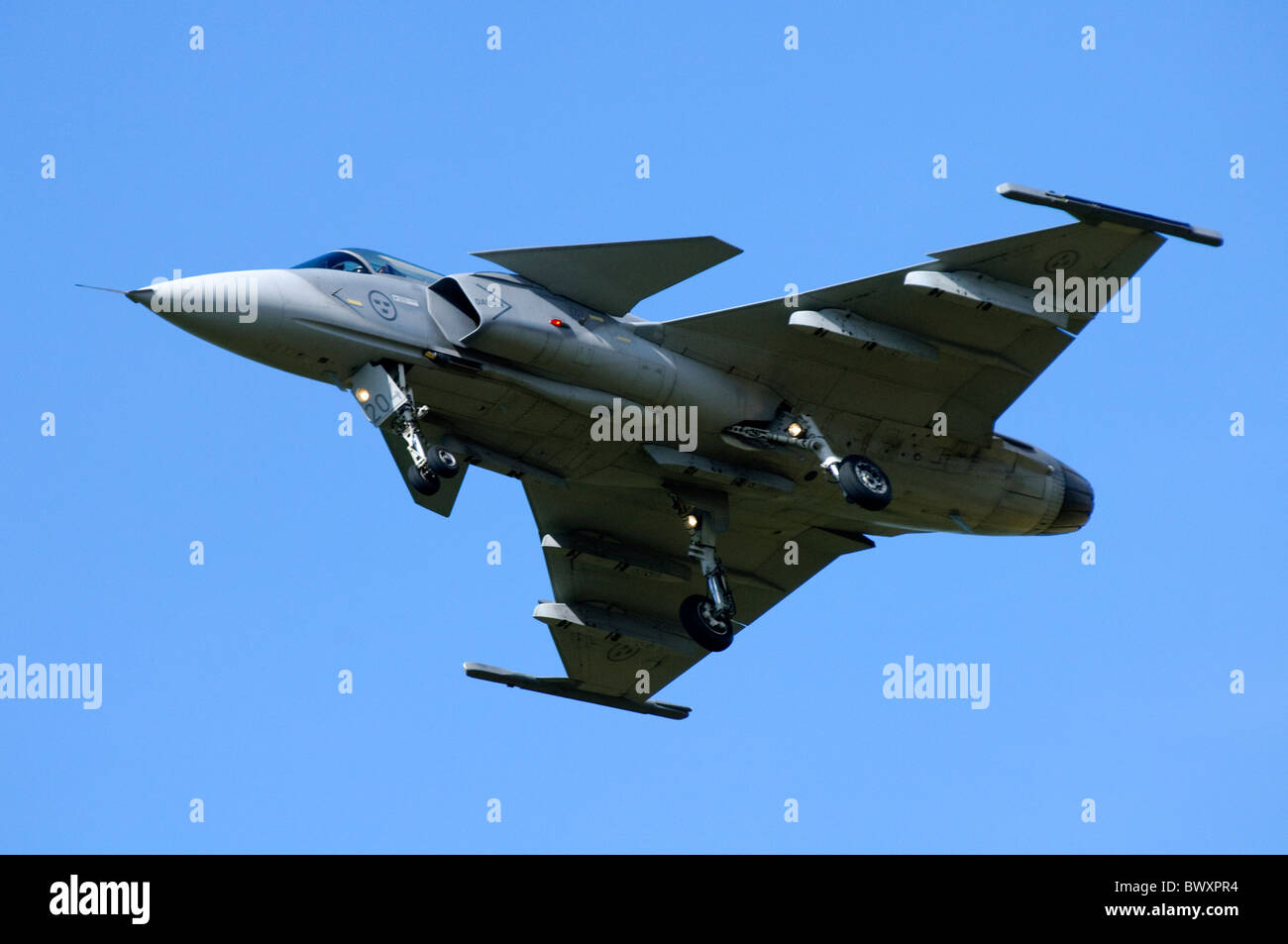 Saab JAS-39C Gripen jet fighter on approach for landing at RAF Fairford ...