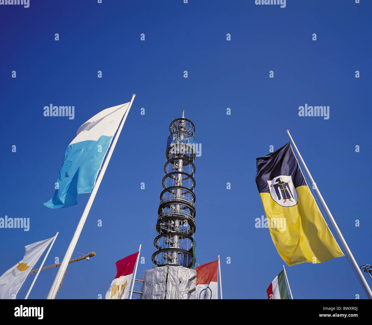 exhibit fair fair tower flags banners cutting part Germany Europe ...