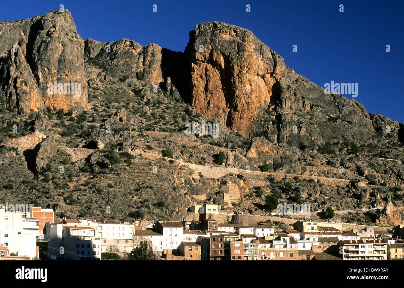 Spain Europe Ayna mountains rocks cliffs scenery Castile La Mancha ...