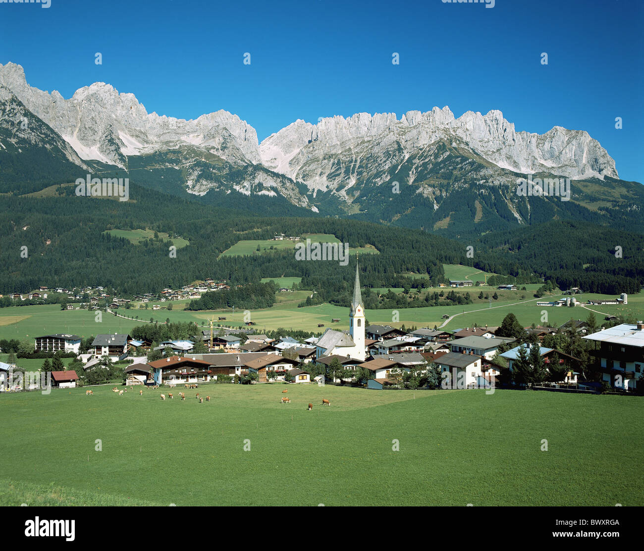 Ellmau Austria Europe Tyrol overview Wilder Kaiser Stock Photo - Alamy